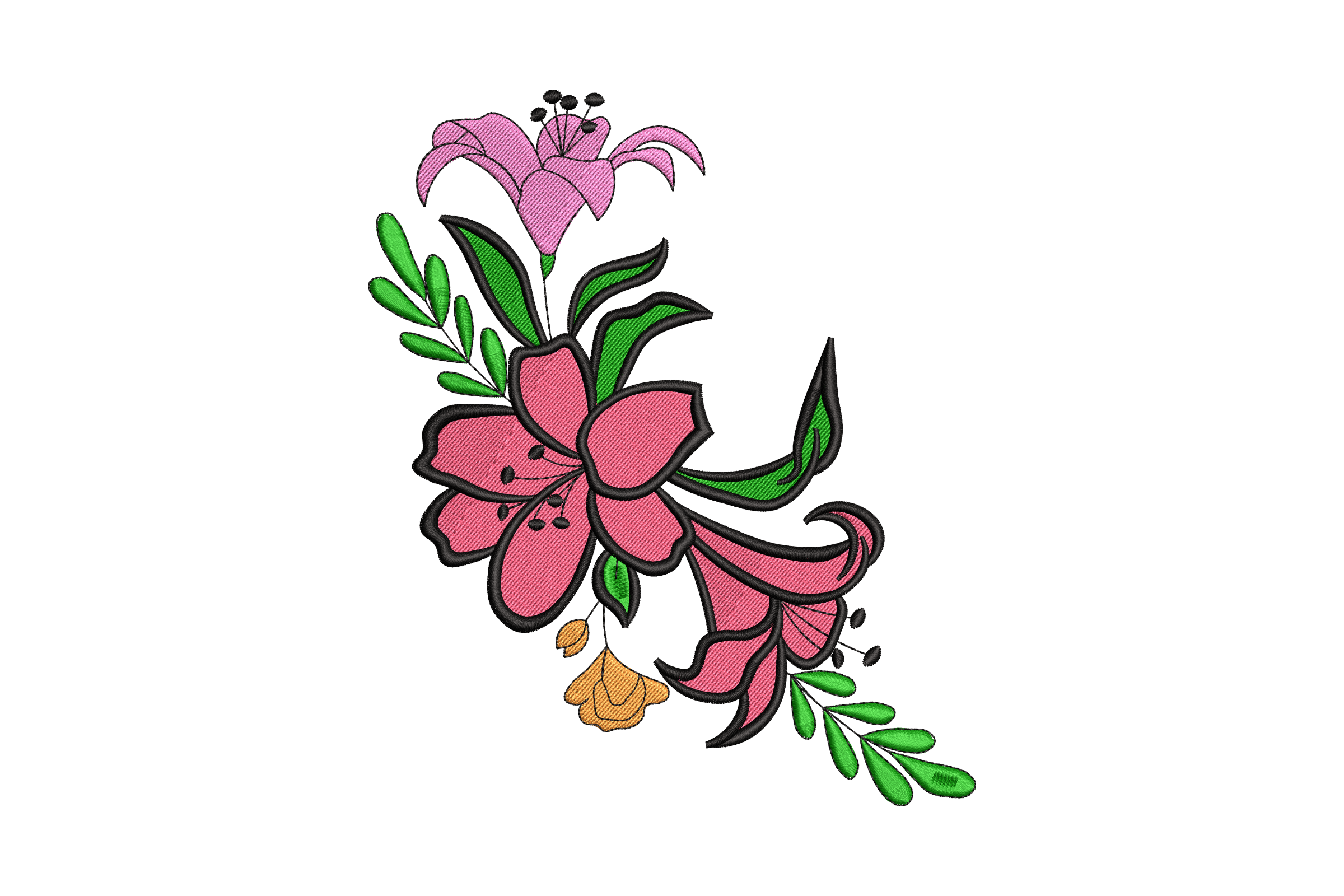 Curved Lily Bouquet – Spring Floral Embroidery Design | Embroidize