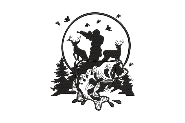 Hunting Fishing Scene – Wildlife Outdoor Embroidery Design | Embroidize