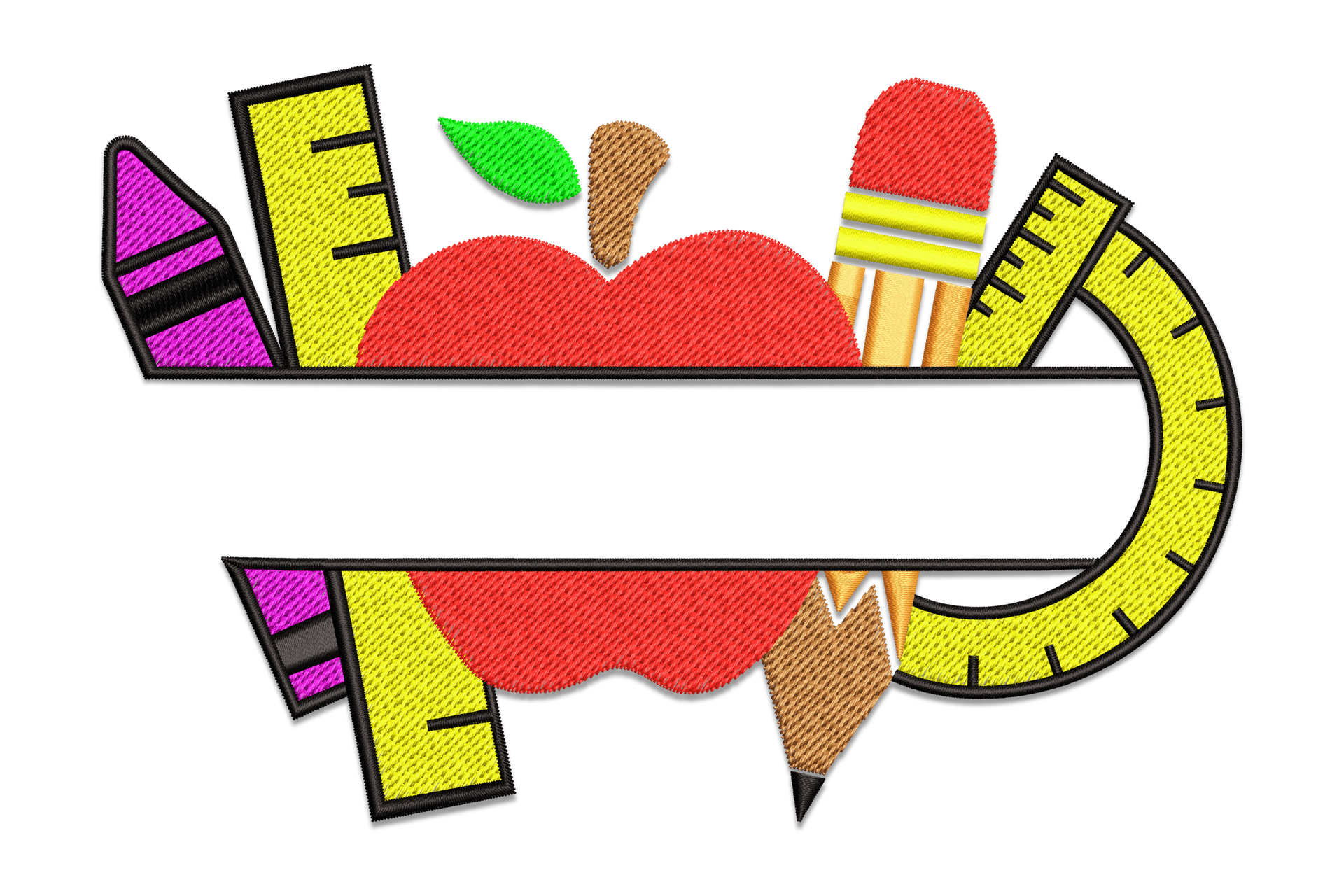 Apple Ruler Pencil Border – School Label Patch Embroidery Design ...