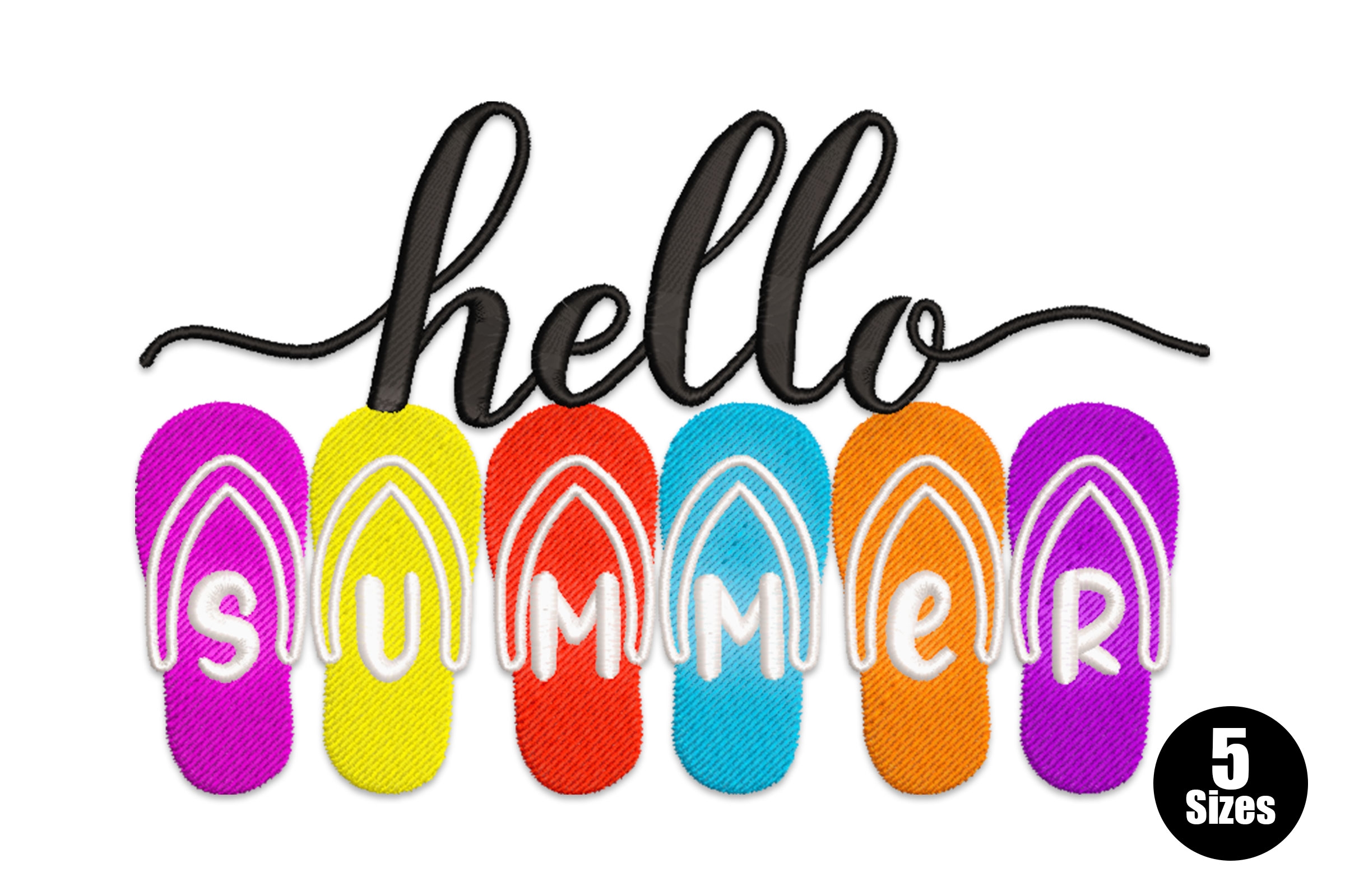 Hello Summer Flip Flops – Rainbow Embroidery Design | Embroidize