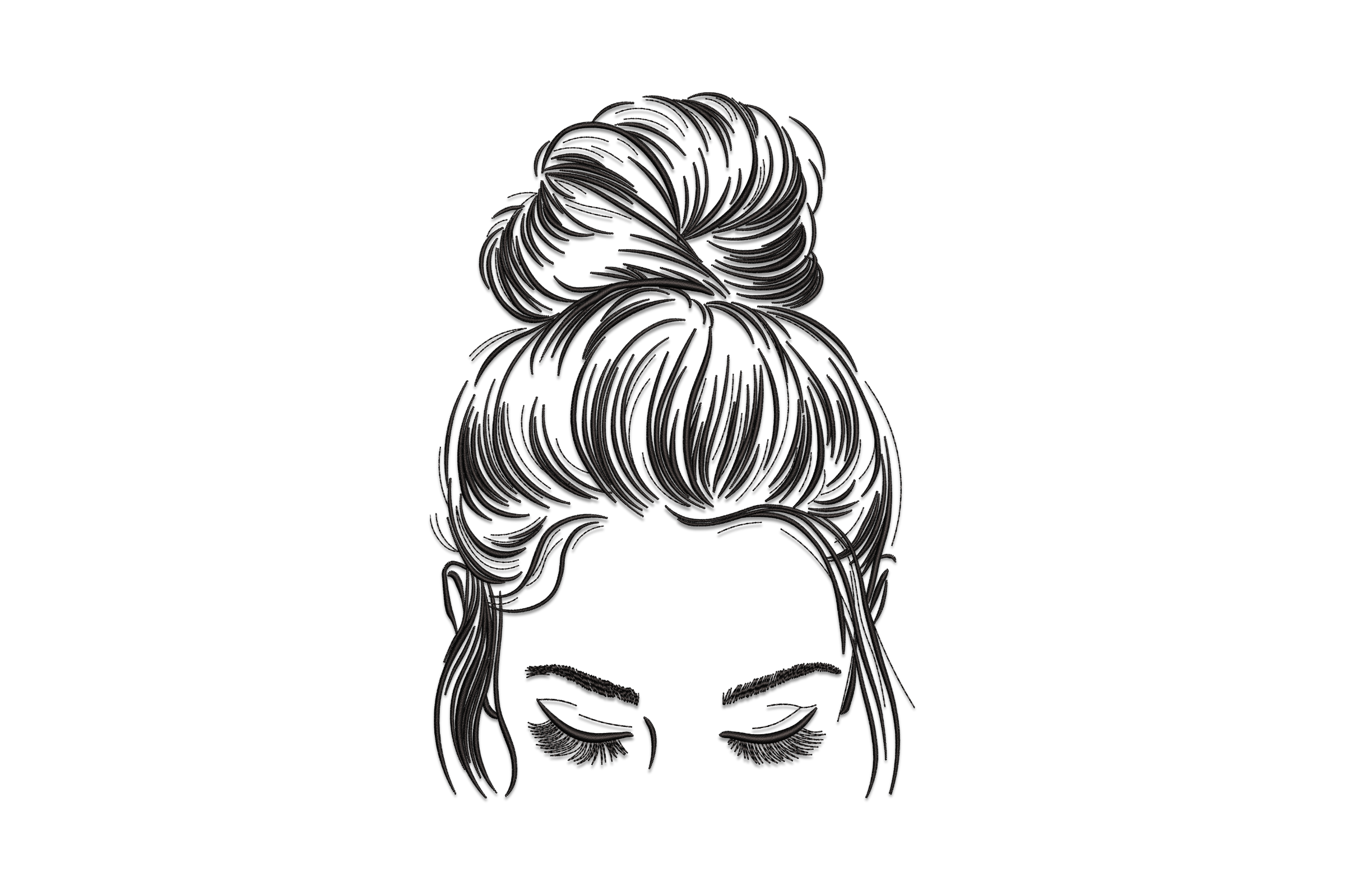 Messy Bun Girl Line Art – Machine Embroidery Design | Embroidize