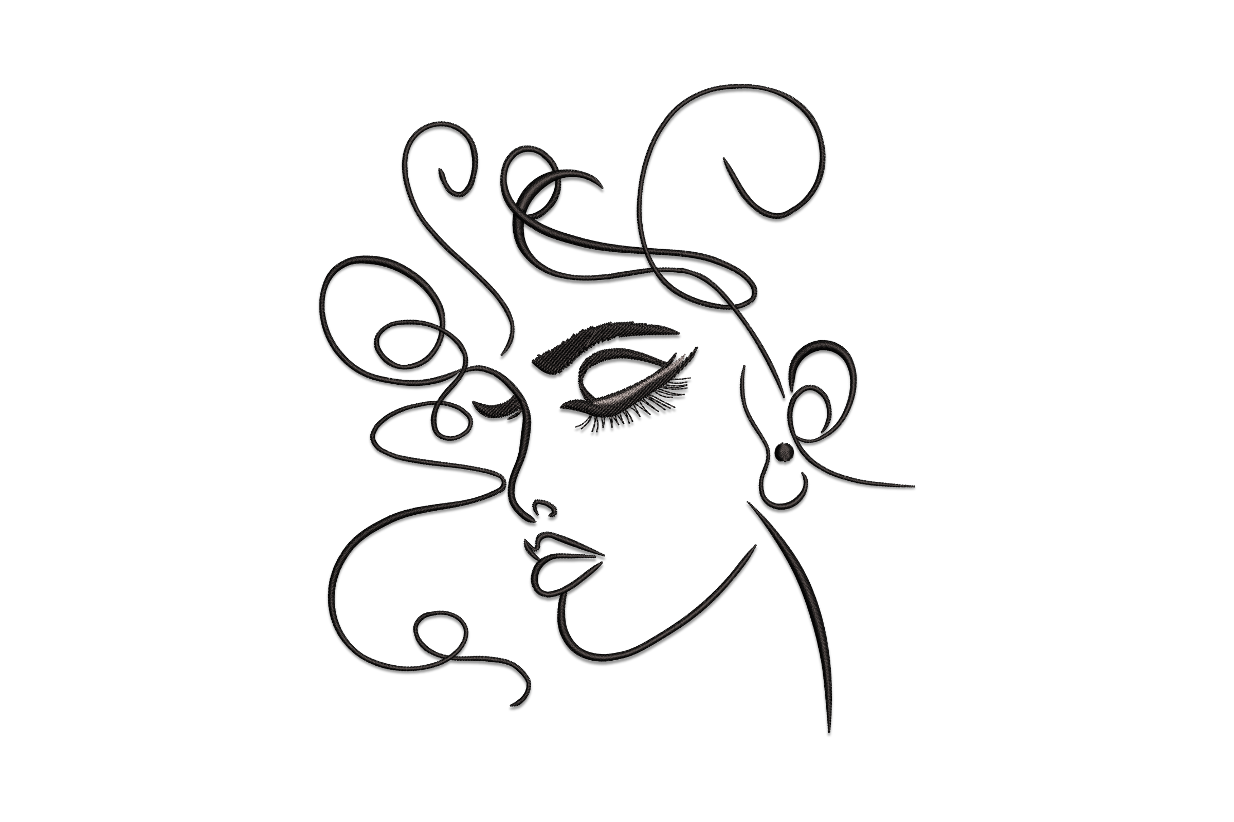 Windblown Line Art Woman – Minimalist Machine Embroidery Design ...