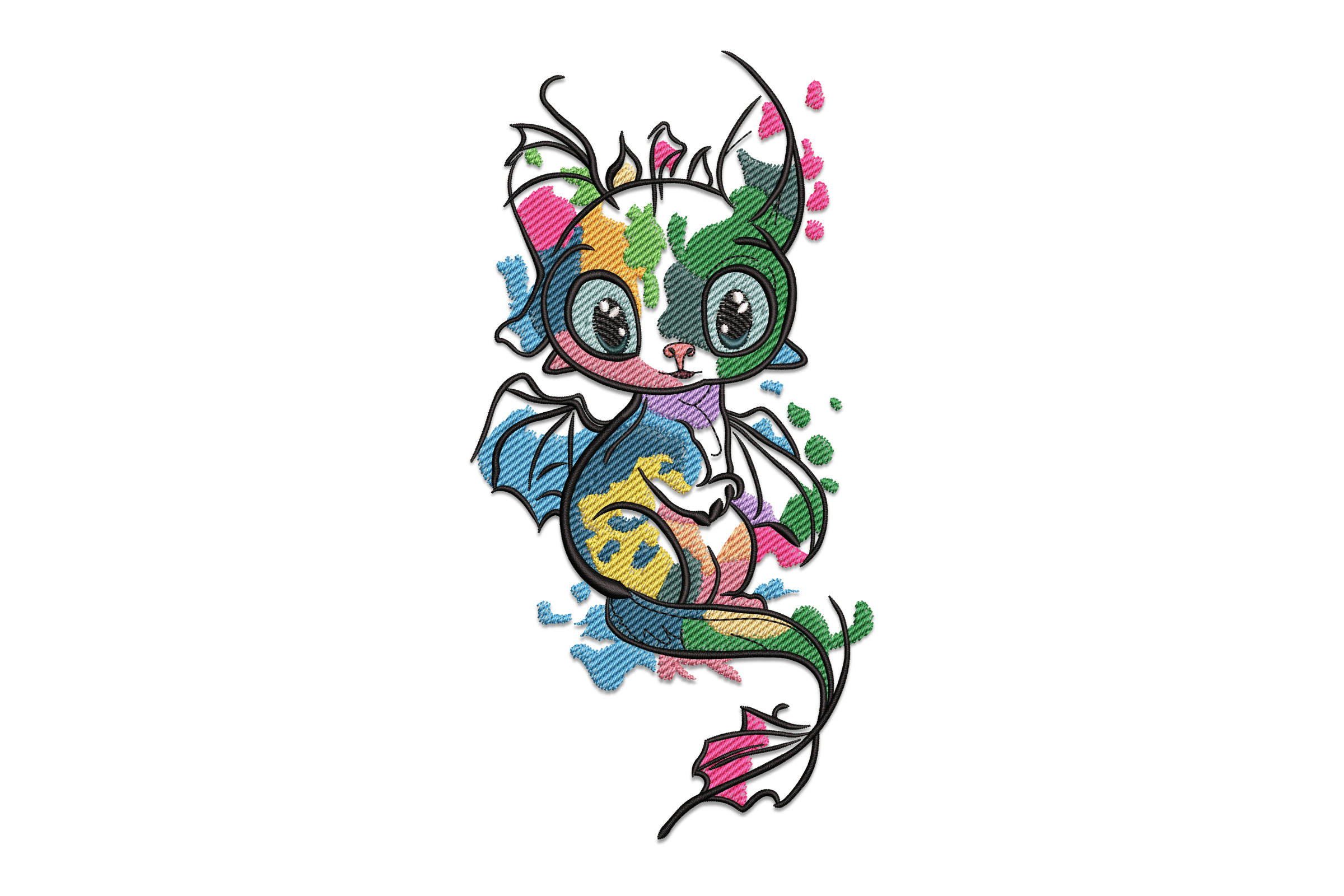 Paint Splash Baby Dragon – Cute Fantasy Machine Embroidery Design ...