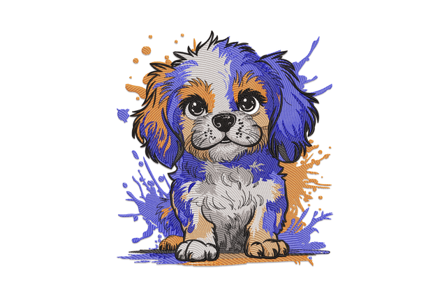 Paint Splash Puppy – Colorful Dog Machine Embroidery Design | Embroidize