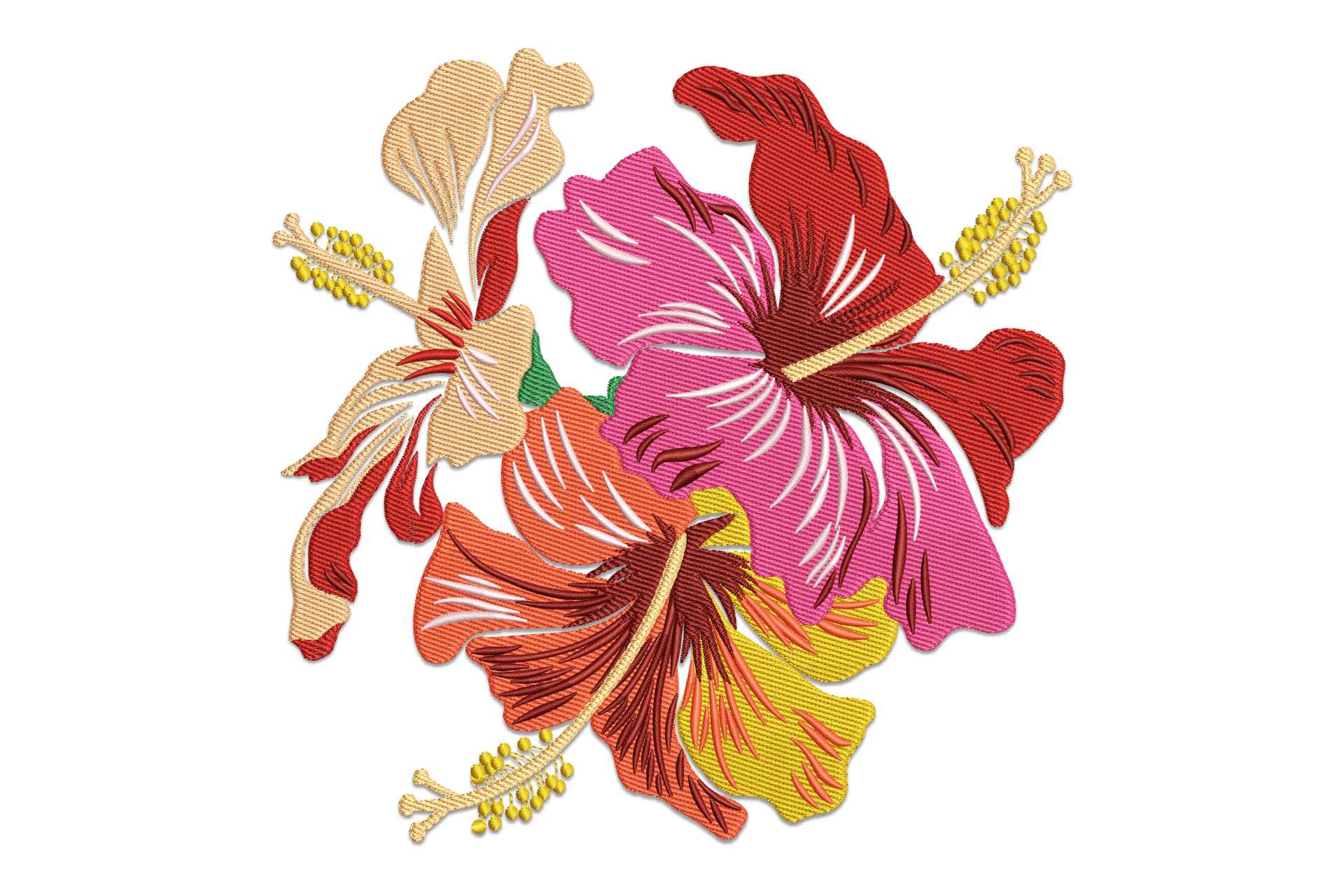 Tropical Hibiscus Trio – Bold Floral Machine Embroidery Design | Embroidize