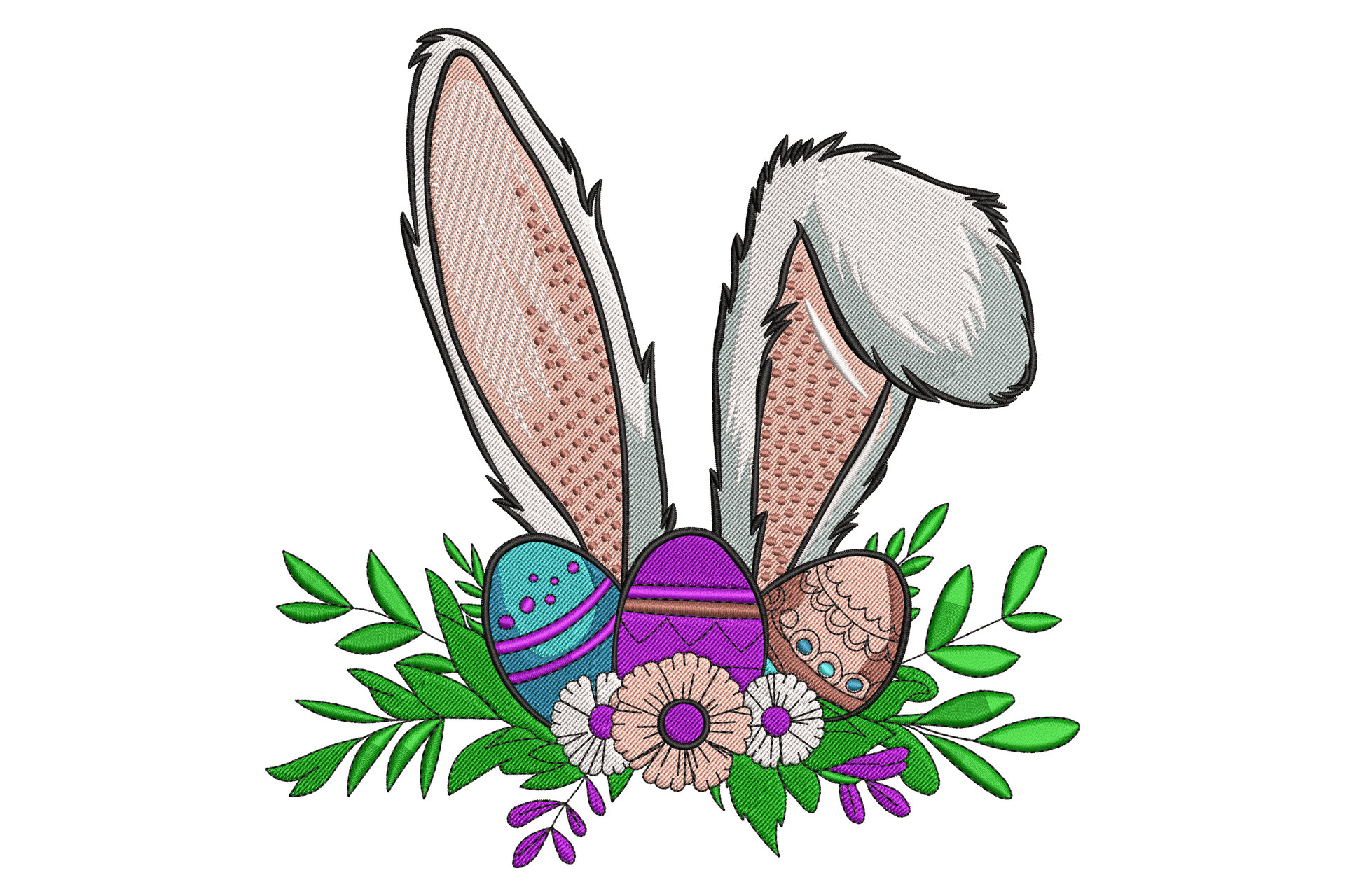Easter Bunny Ears with Eggs – Machine Embroidery Design | Embroidize