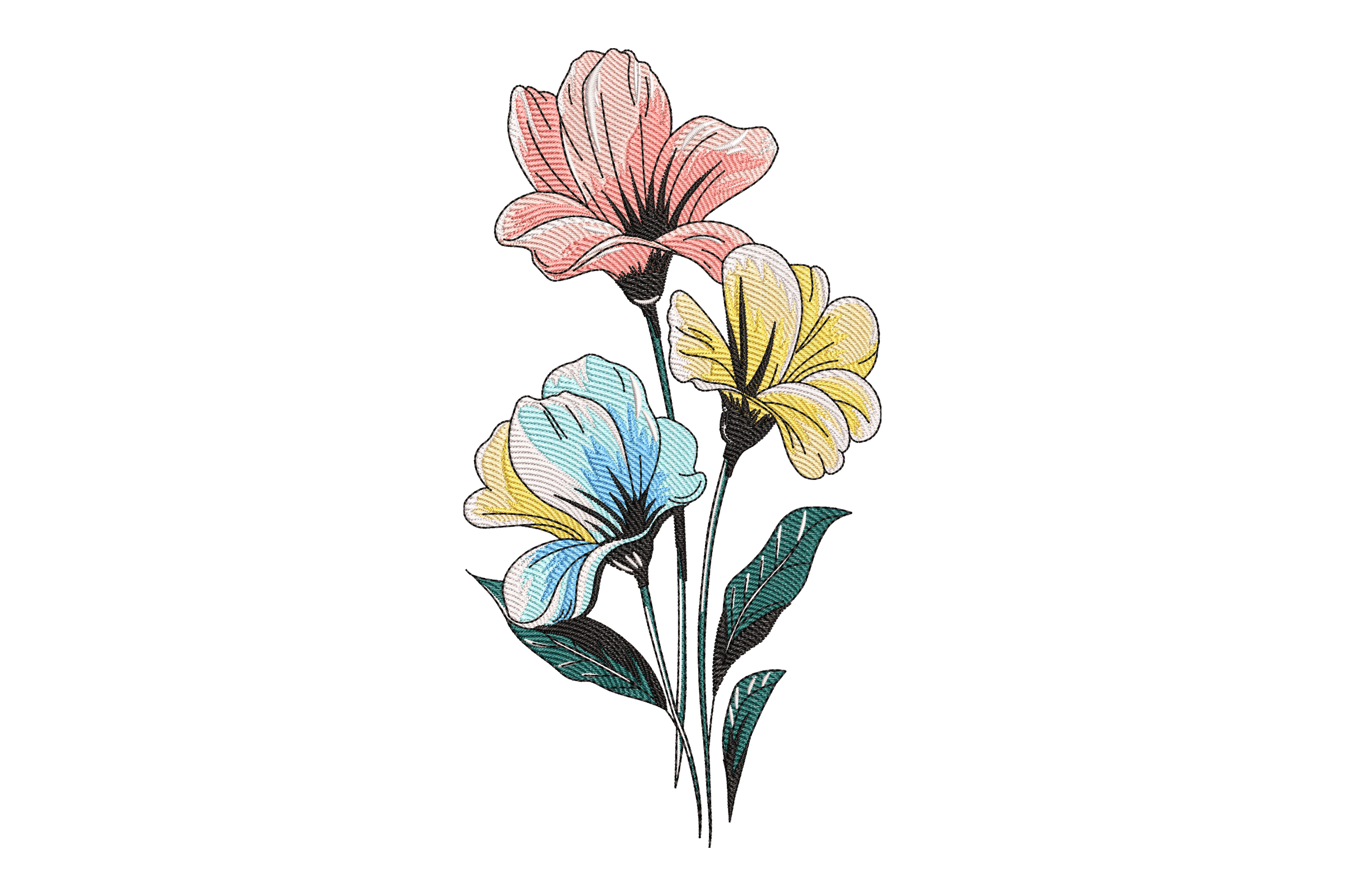 Pastel Wildflower Trio – Machine Embroidery Design | Embroidize