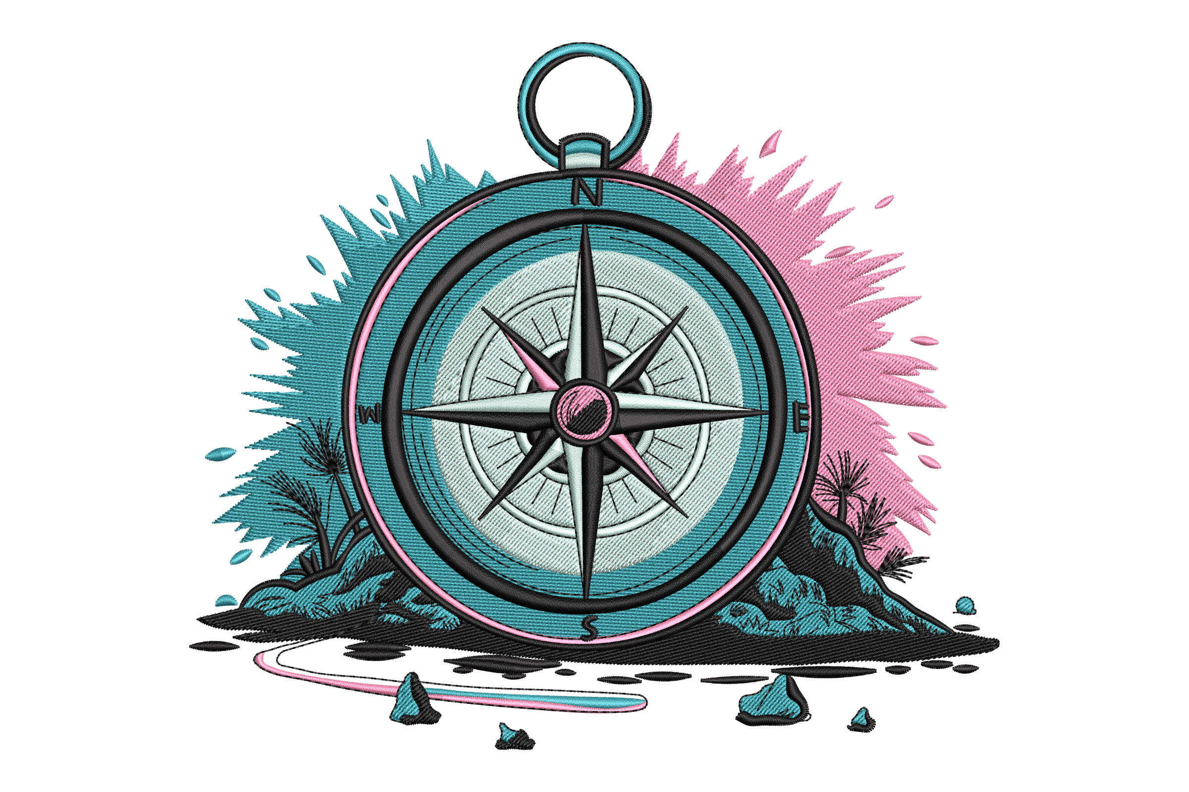 Neon Compass – Modern Travel Machine Embroidery Design | Embroidize
