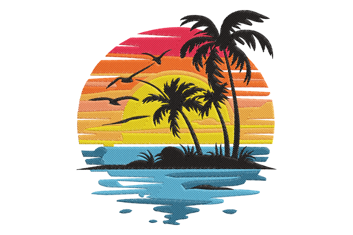 Tropical Sunset Island – Machine Embroidery Design | Embroidize