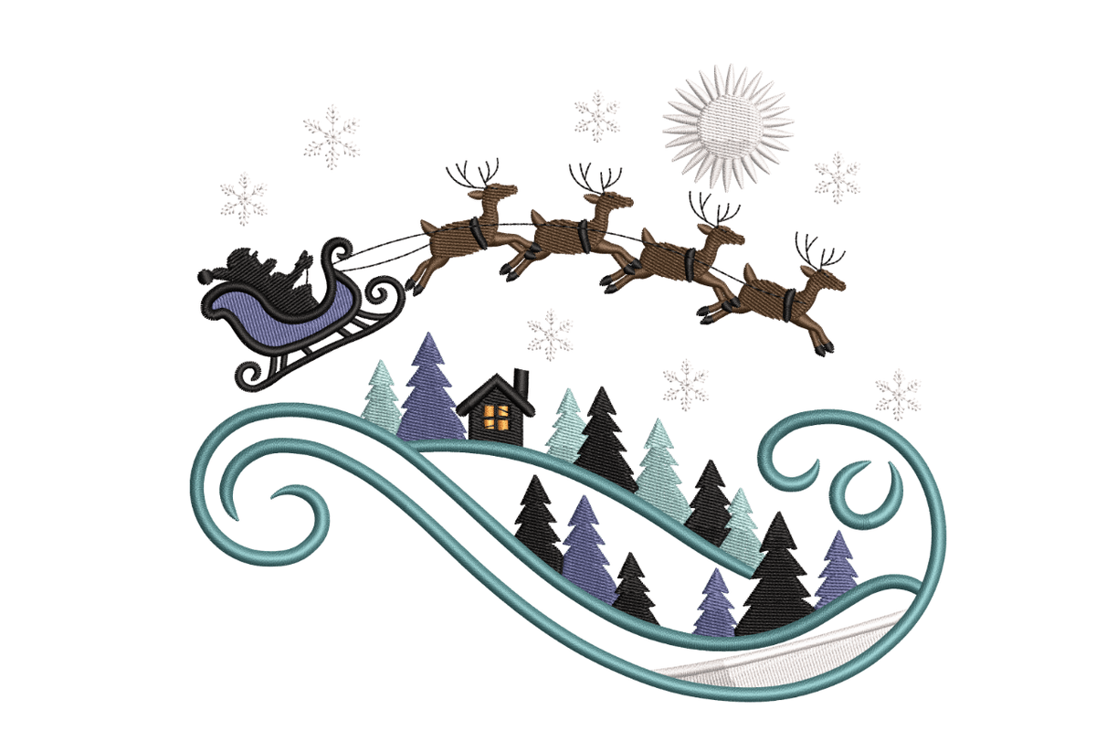 Santa’s Sleigh Village – Christmas Machine Embroidery Design | Embroidize