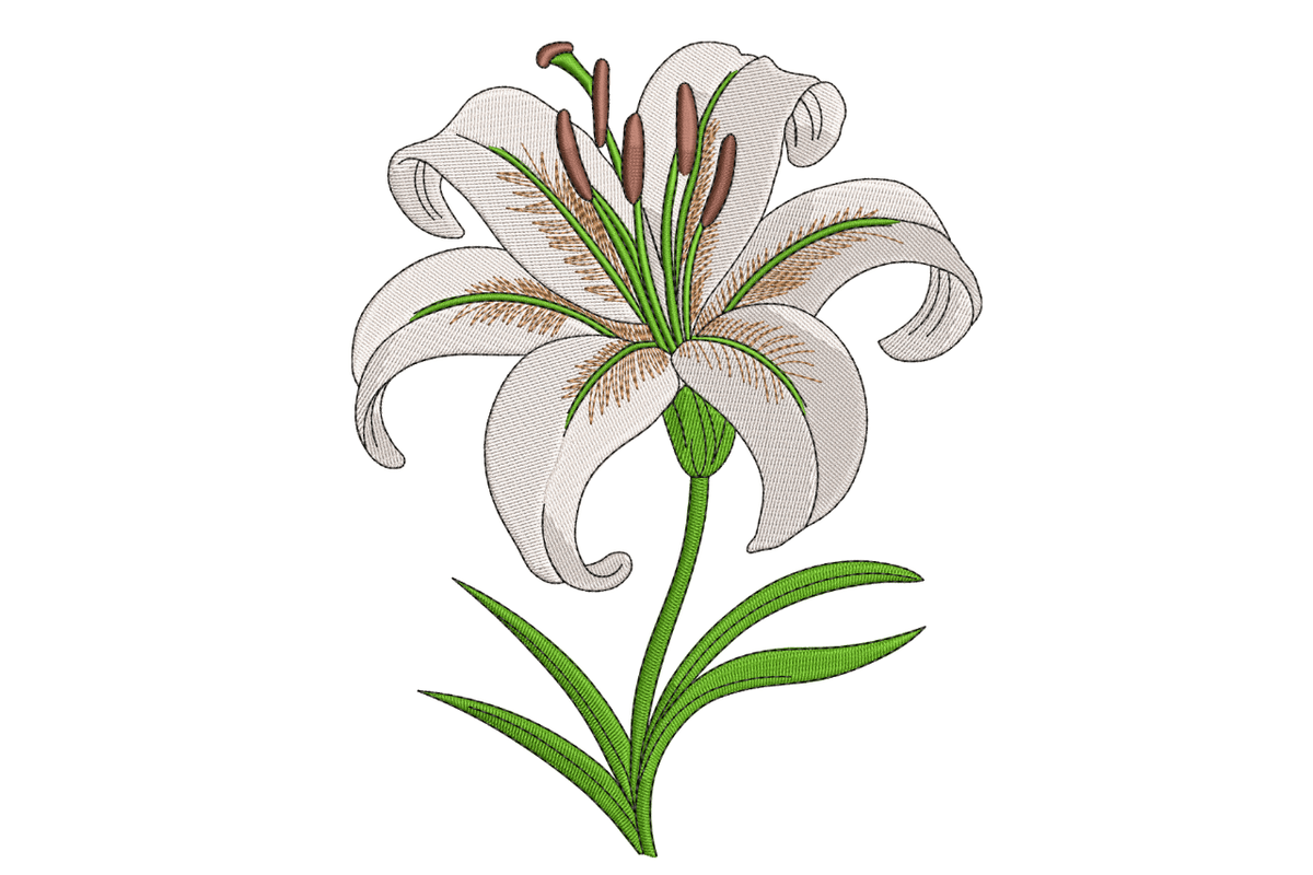 Realistic Lily Flower – Botanical Machine Embroidery Design | Embroidize