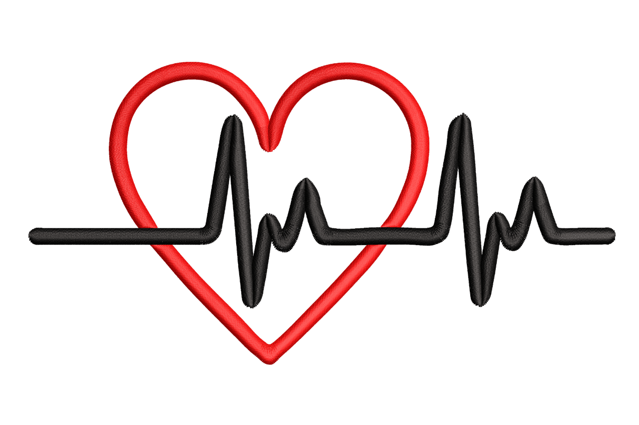 Heartbeat Heart – Medical Line Art Embroidery Design | Embroidize