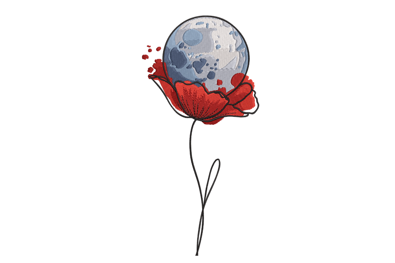 Moon Poppy Stem – Celestial Floral Machine Embroidery Design | Embroidize