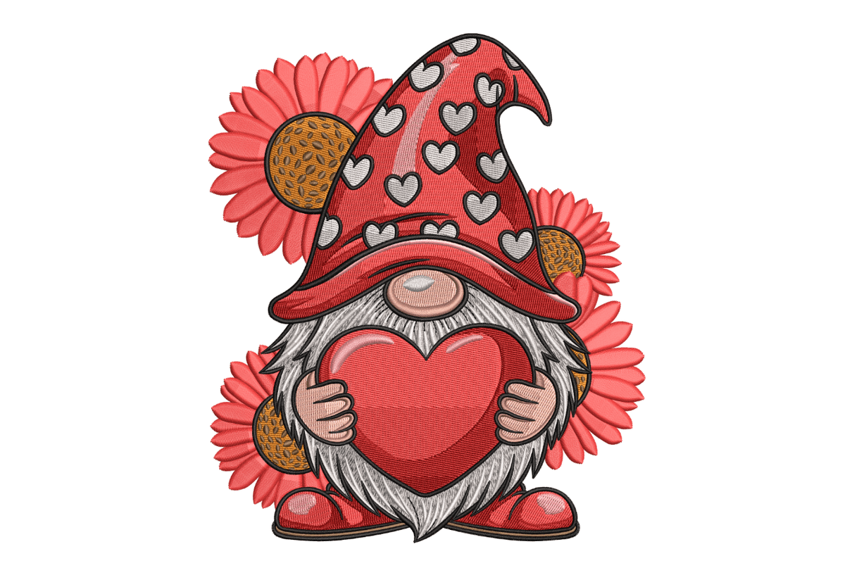 Valentine Gnome with Heart – Machine Embroidery Design | Embroidize