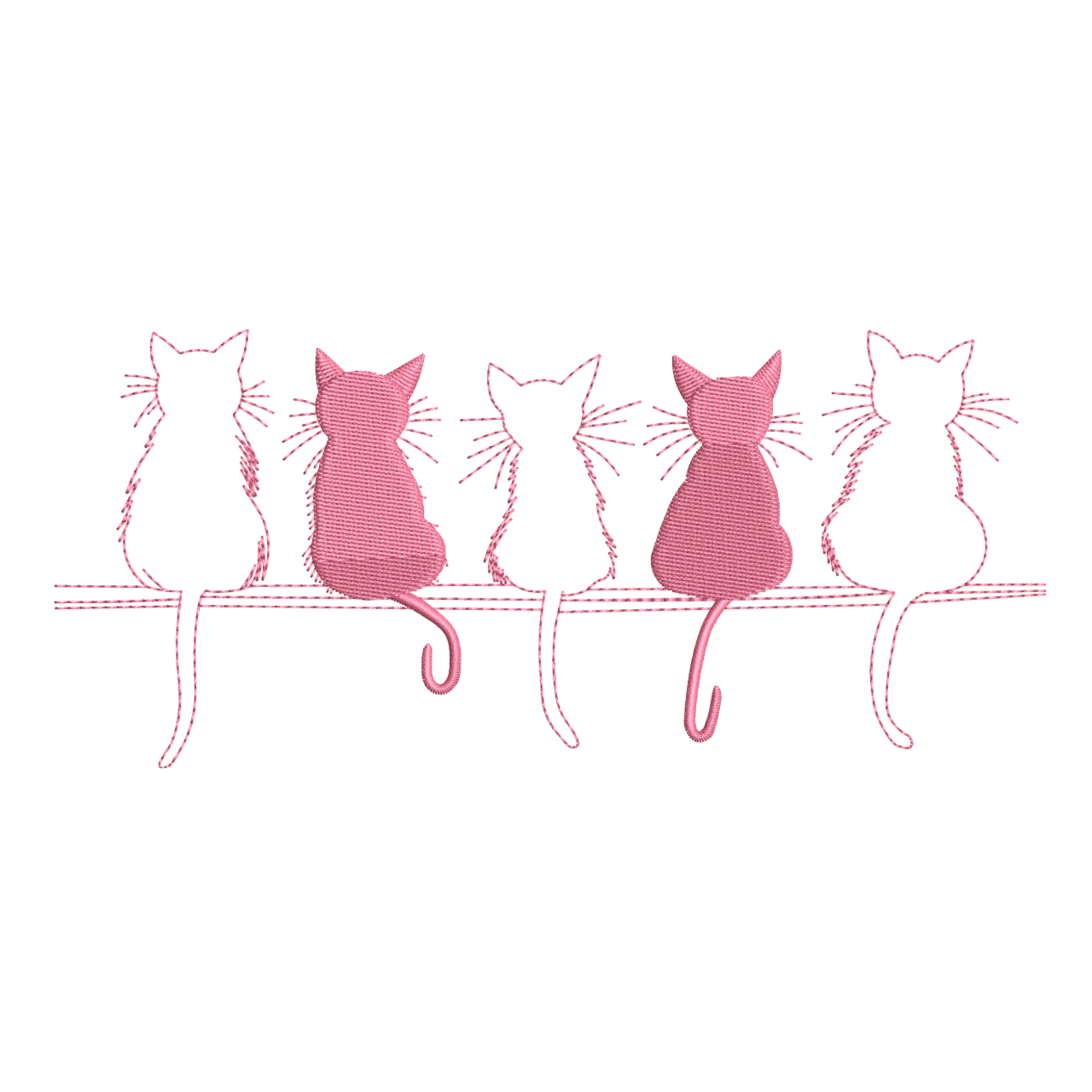 Five Cats on a Rail – One-Color Machine Embroidery Design | Embroidize