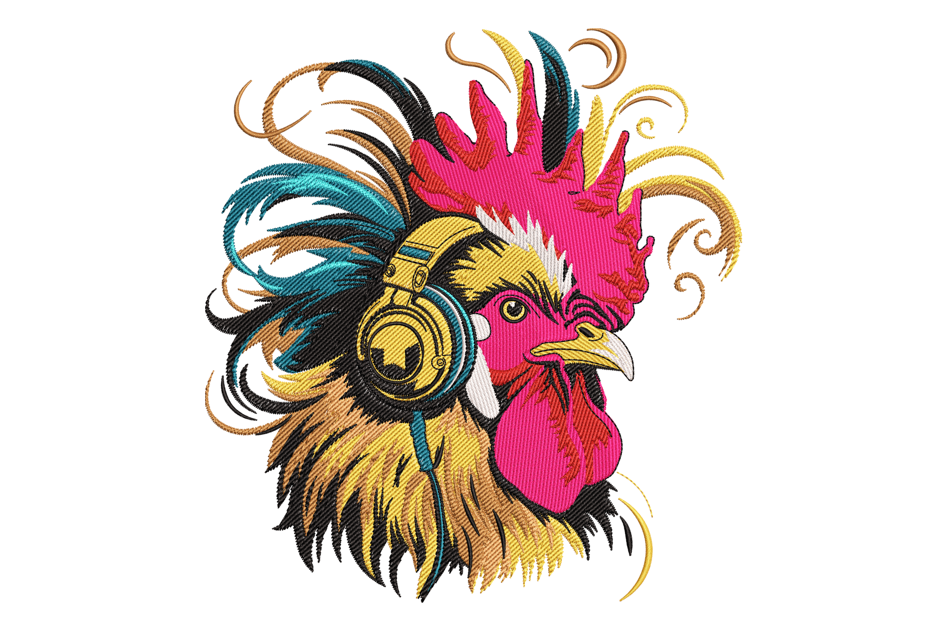 DJ Rooster with Headphones – Pop Art Machine Embroidery Design | Embroidize
