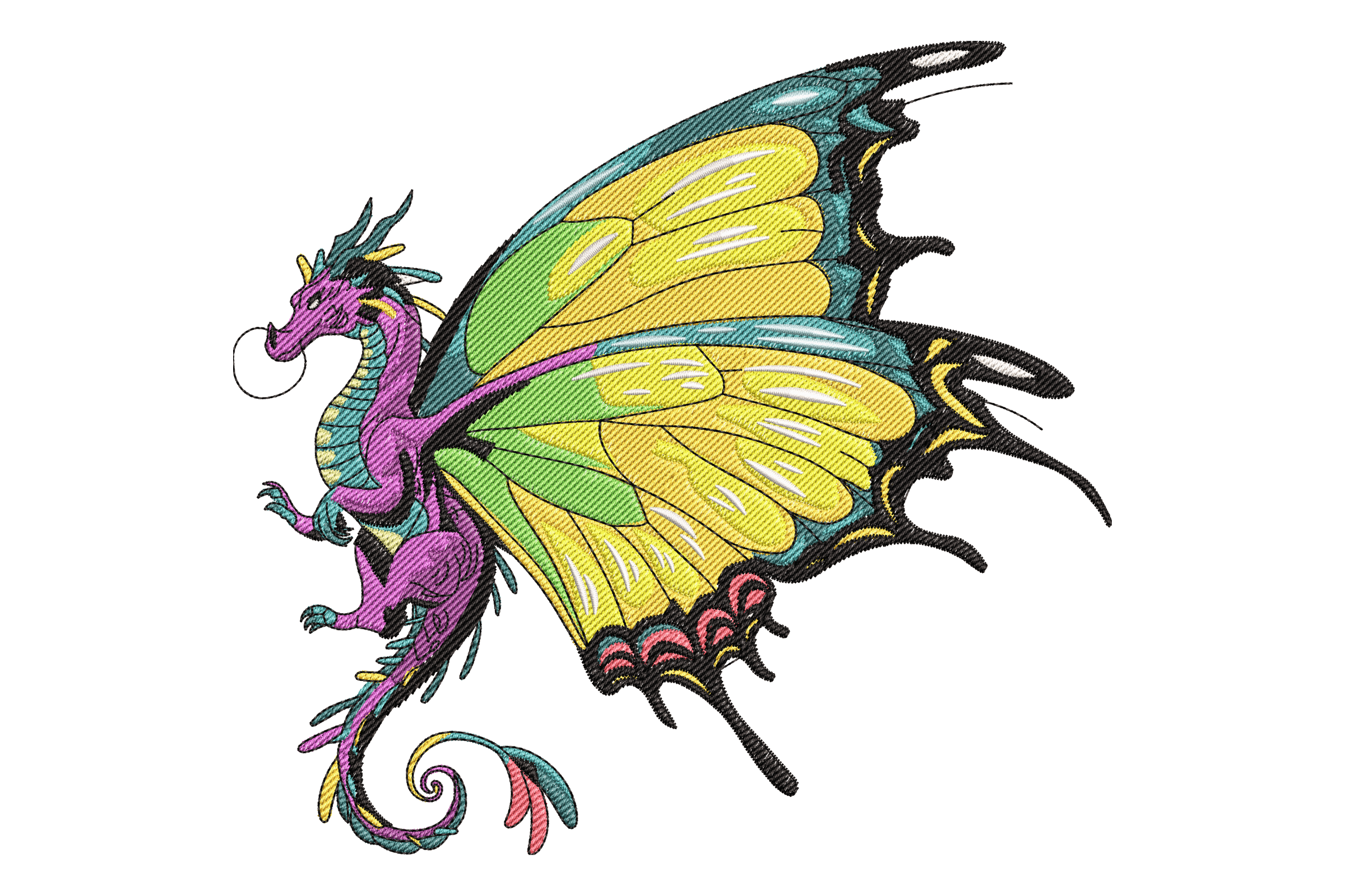 Rainbow Butterfly Dragon – Fantasy Machine Embroidery Design | Embroidize