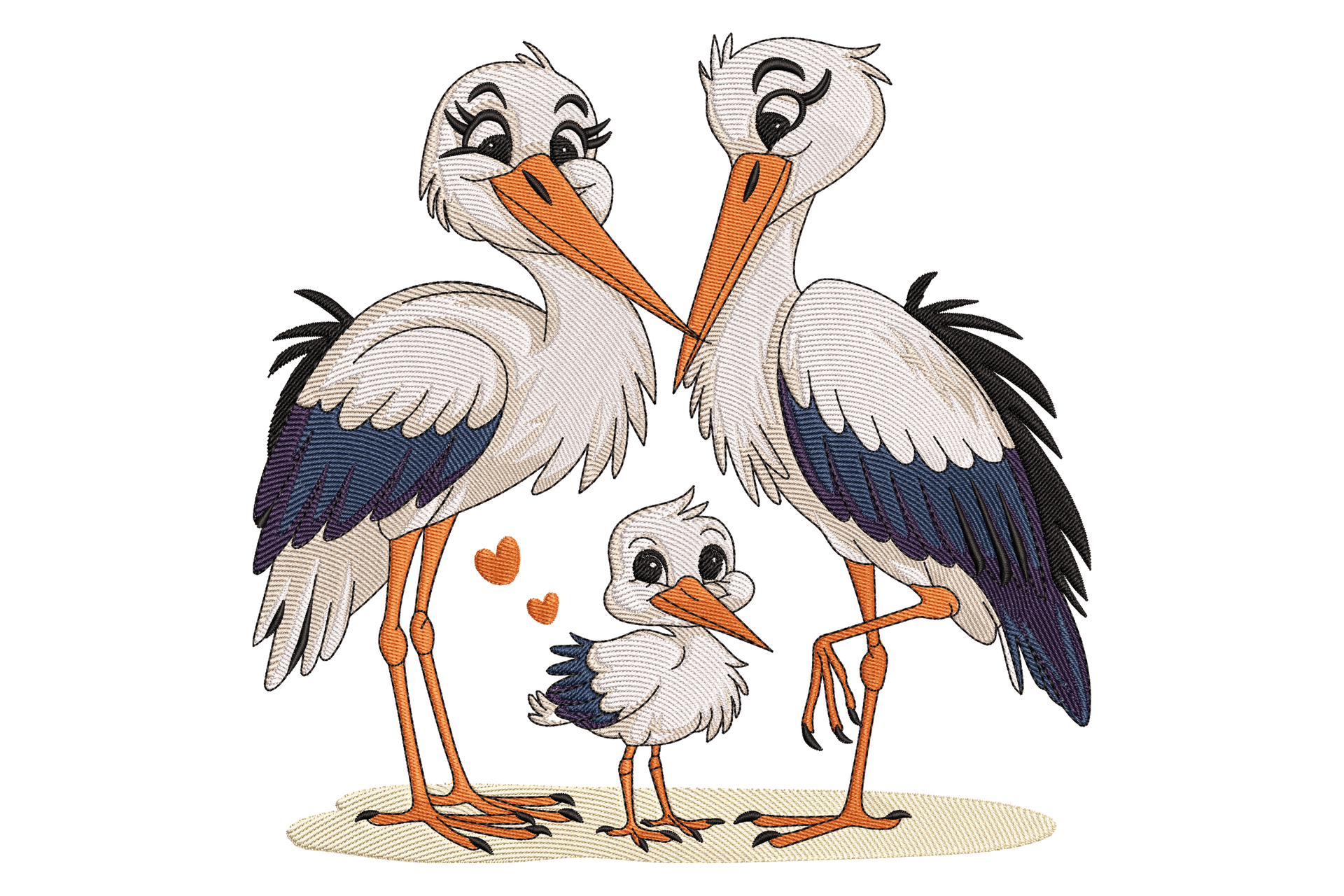 Stork Family With Chick – Machine Embroidery Design | Embroidize