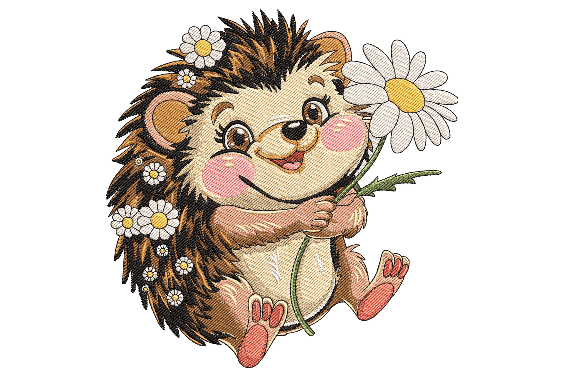 Smiling Hedgehog with Daisy – Machine Embroidery Design | Embroidize