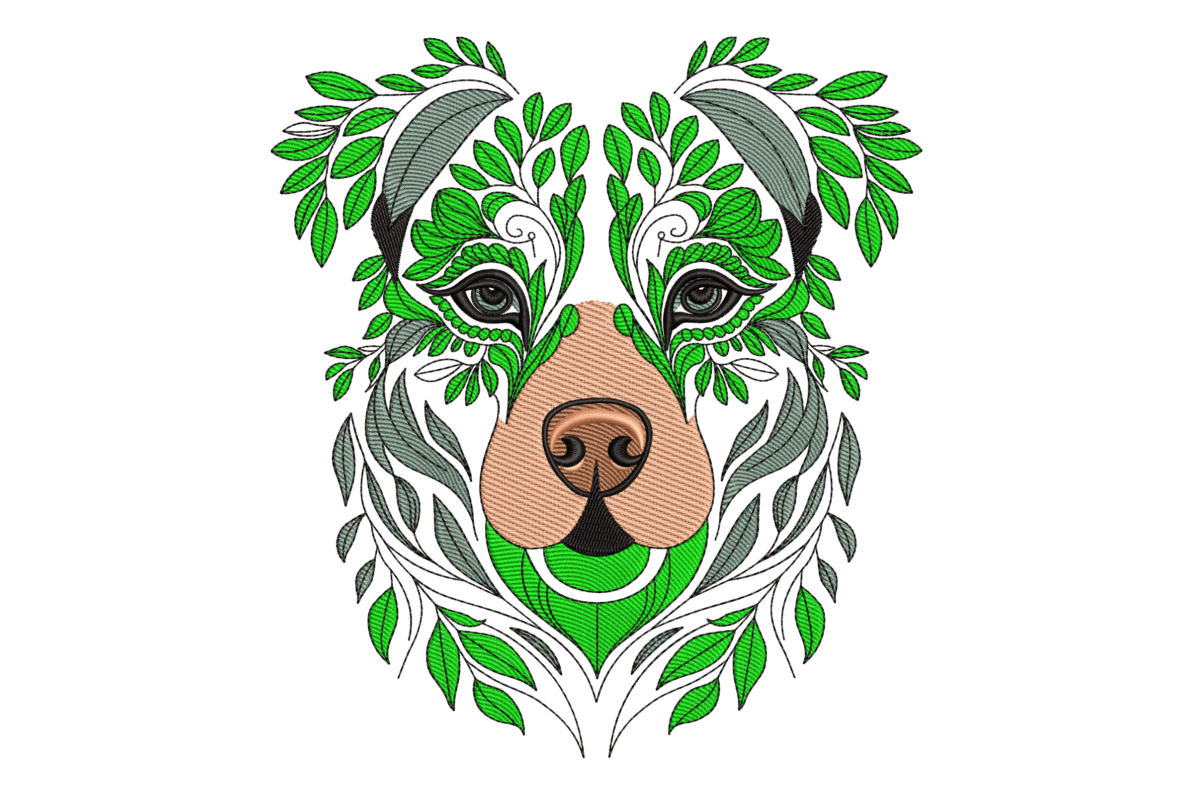 Floral Leaf Dog Face – Machine Embroidery Design | Embroidize