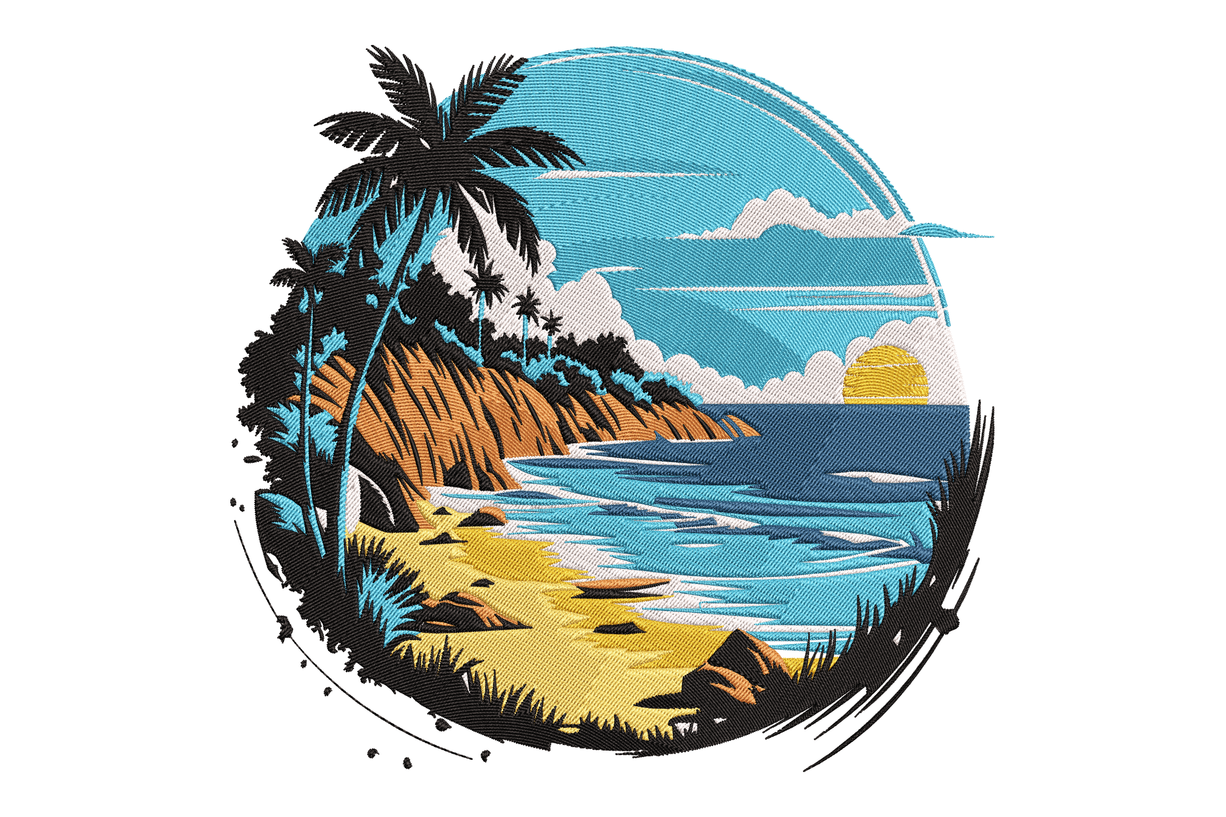 Tropical Beach Sunset Coast – Machine Embroidery Design | Embroidize