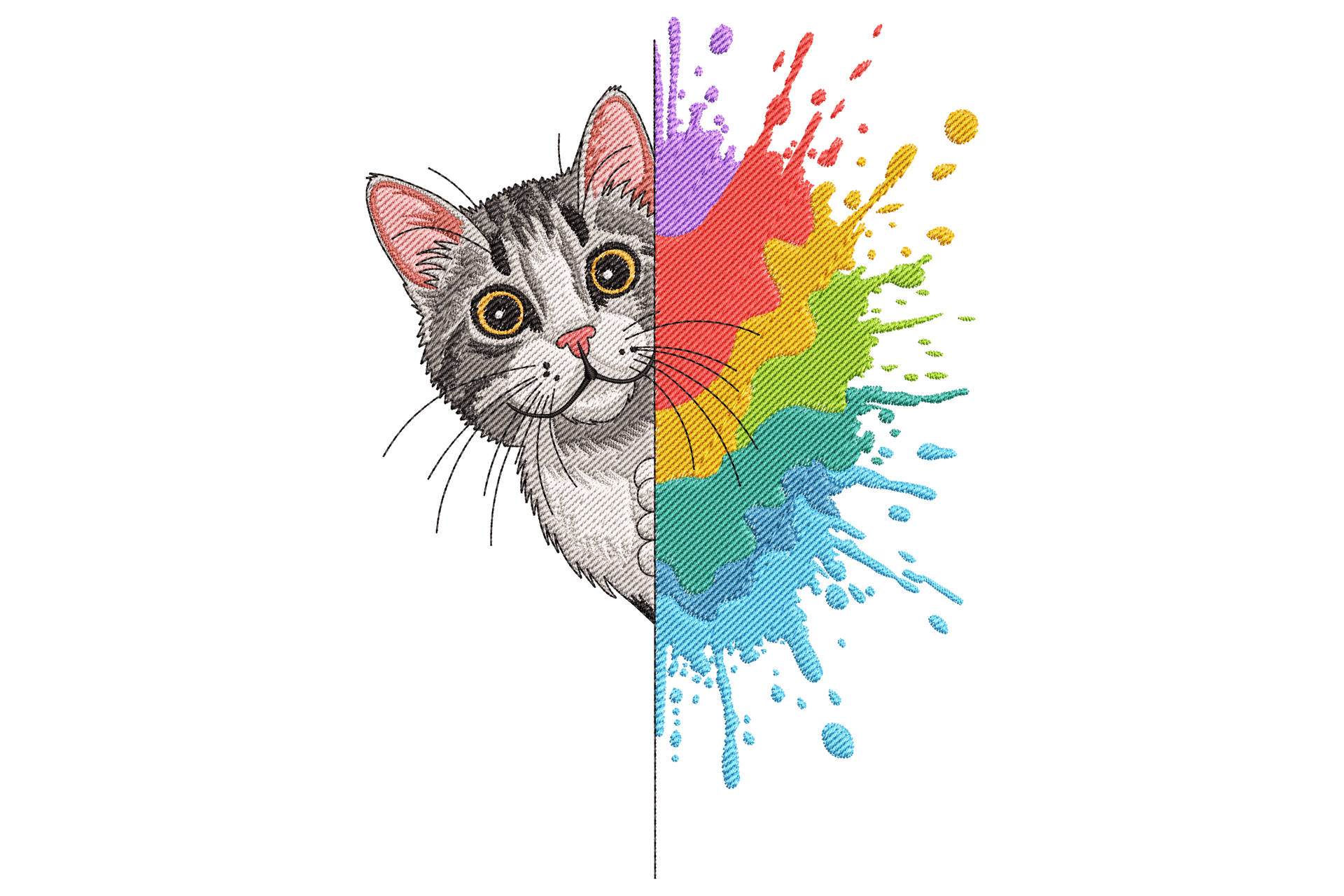 Rainbow Paint Splash Cat – Machine Embroidery Design | Embroidize