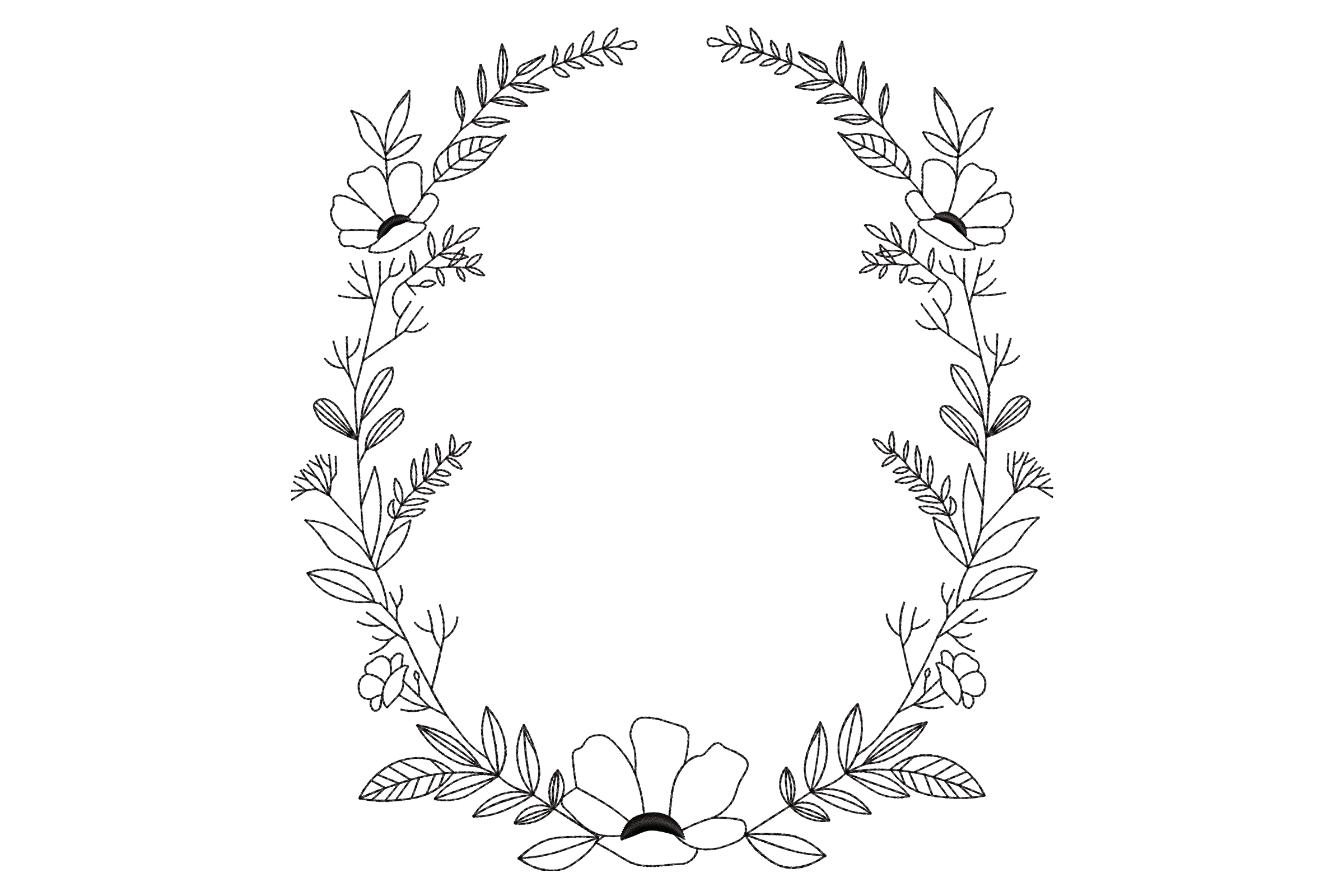 Floral Oval Wreath – Monogram Frame Embroidery Design | Embroidize