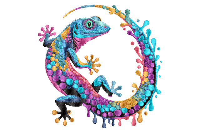 Psychedelic Gecko Splash – Machine Embroidery Design | Embroidize