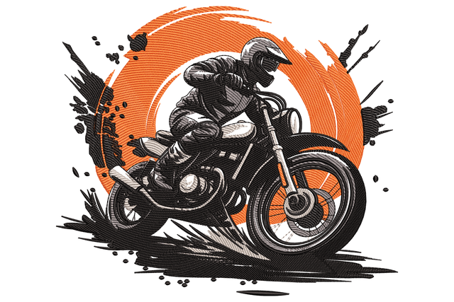 Motorbike Rider Splash – Machine Embroidery Design | Embroidize