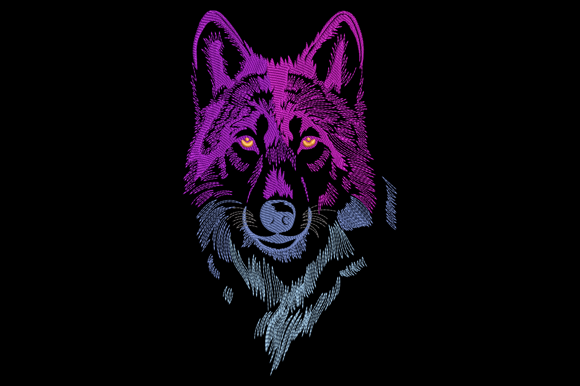 Neon Wolf Head – Gradient Machine Embroidery Design | Embroidize