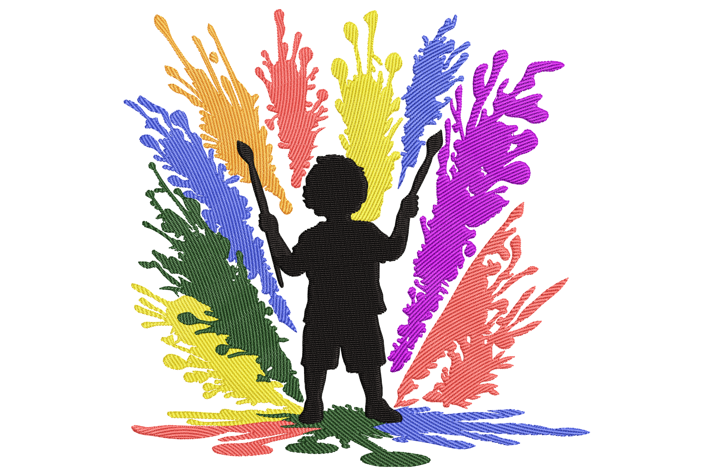 Rainbow Paint Splash Kid – Creative Machine Embroidery Design | Embroidize