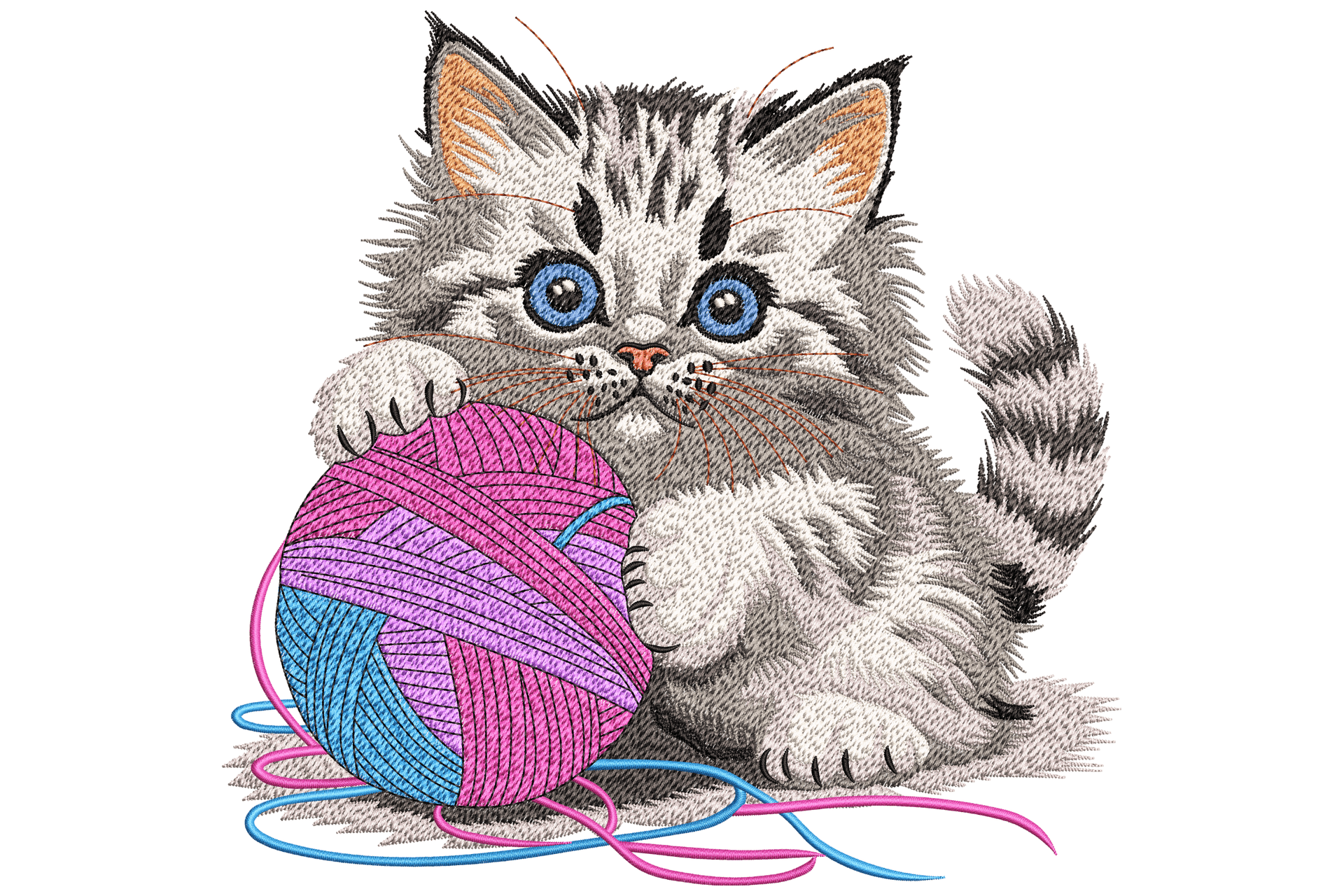 Playful Kitten with Yarn – Cute Machine Embroidery Design | Embroidize