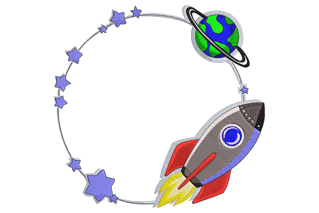 Rocket Frame – Kids Space Machine Embroidery Design | Embroidize