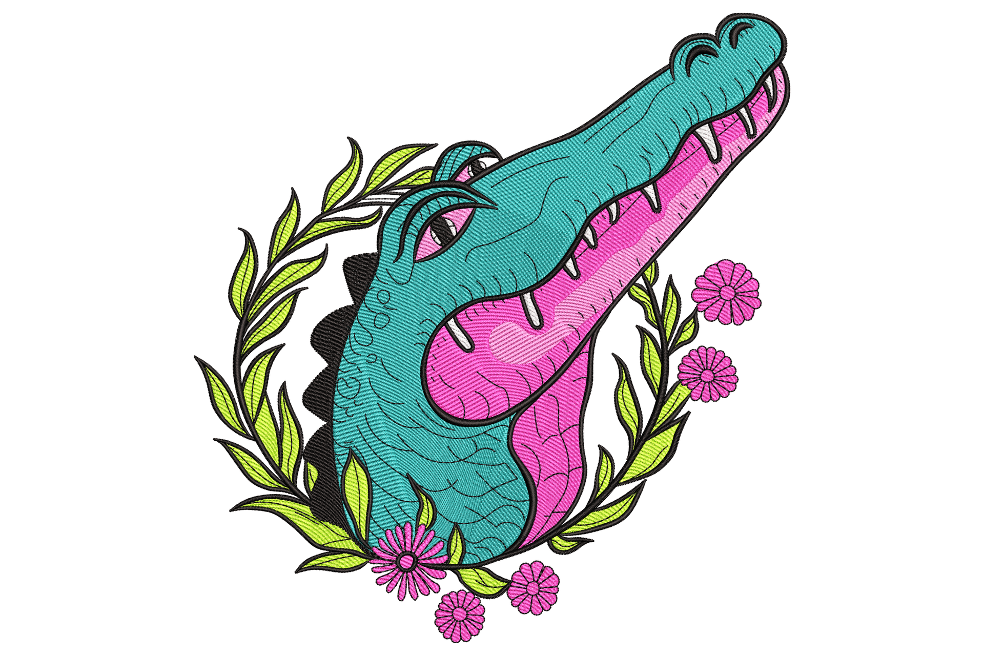 Floral Crocodile Portrait – Animal Embroidery Design | Embroidize