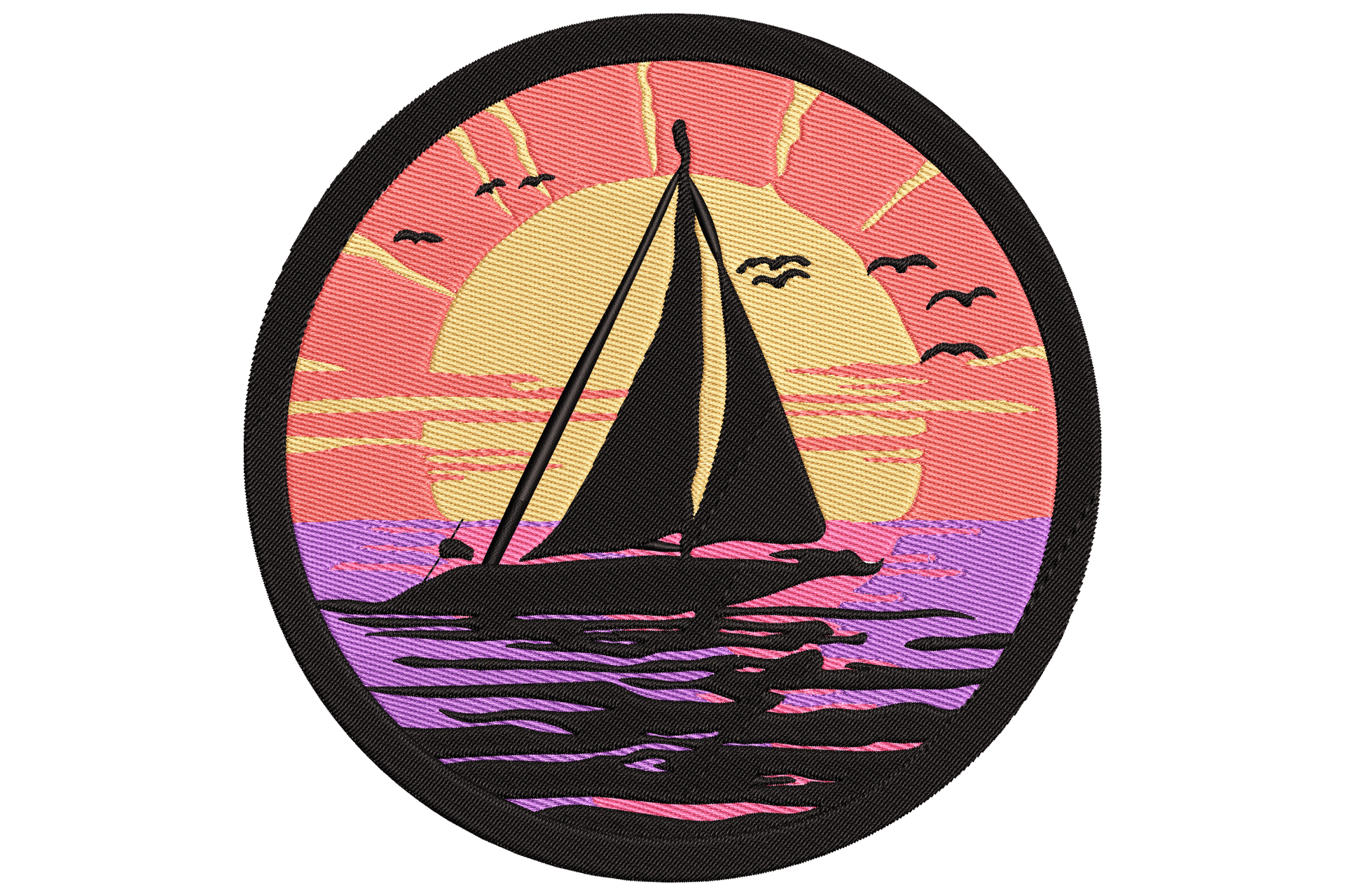 Sunset Sailboat Patch – Machine Embroidery Design | Embroidize