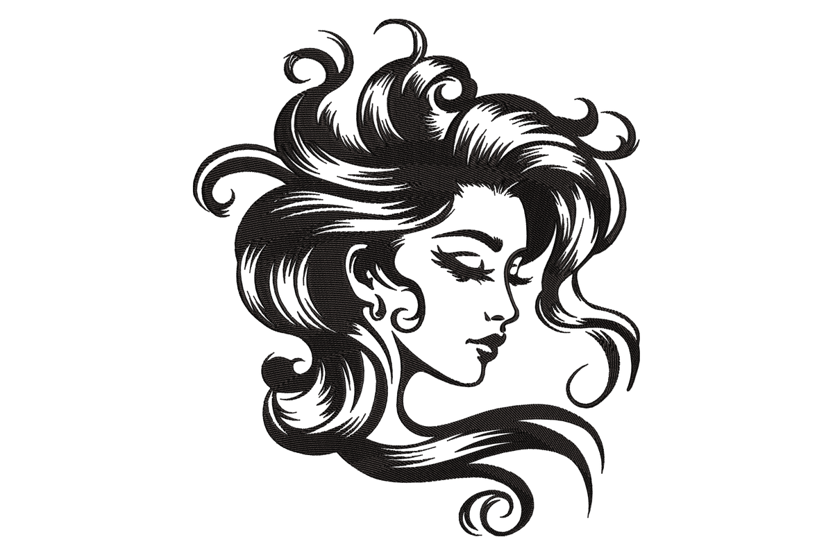 Wild Hair Silhouette Frame – Machine Embroidery Design | Embroidize