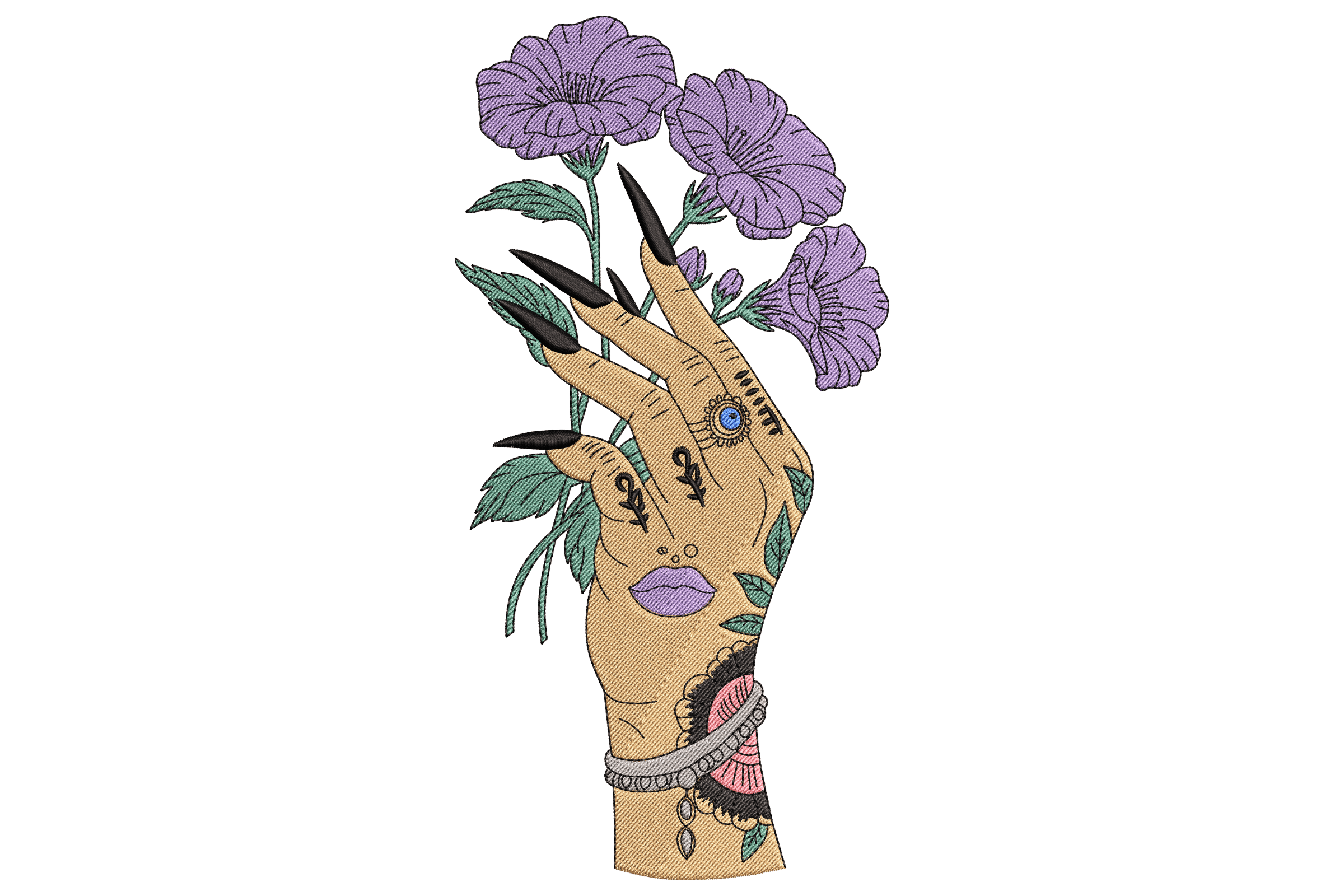 Goth Hand With Flowers – Machine Embroidery Design | Embroidize