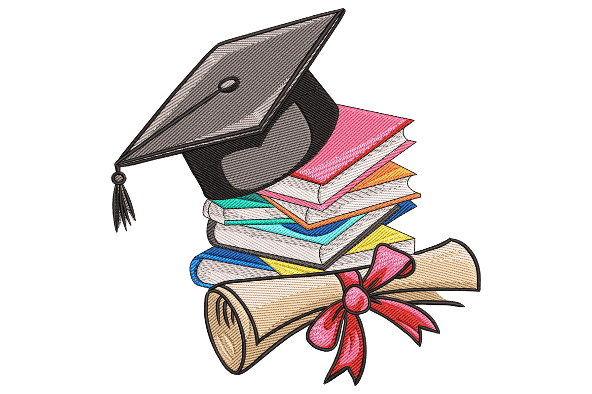 Graduation Cap & Books – Machine Embroidery Design | Embroidize