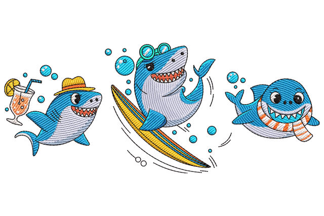 Funny Shark Trio – Machine Embroidery Design | Embroidize