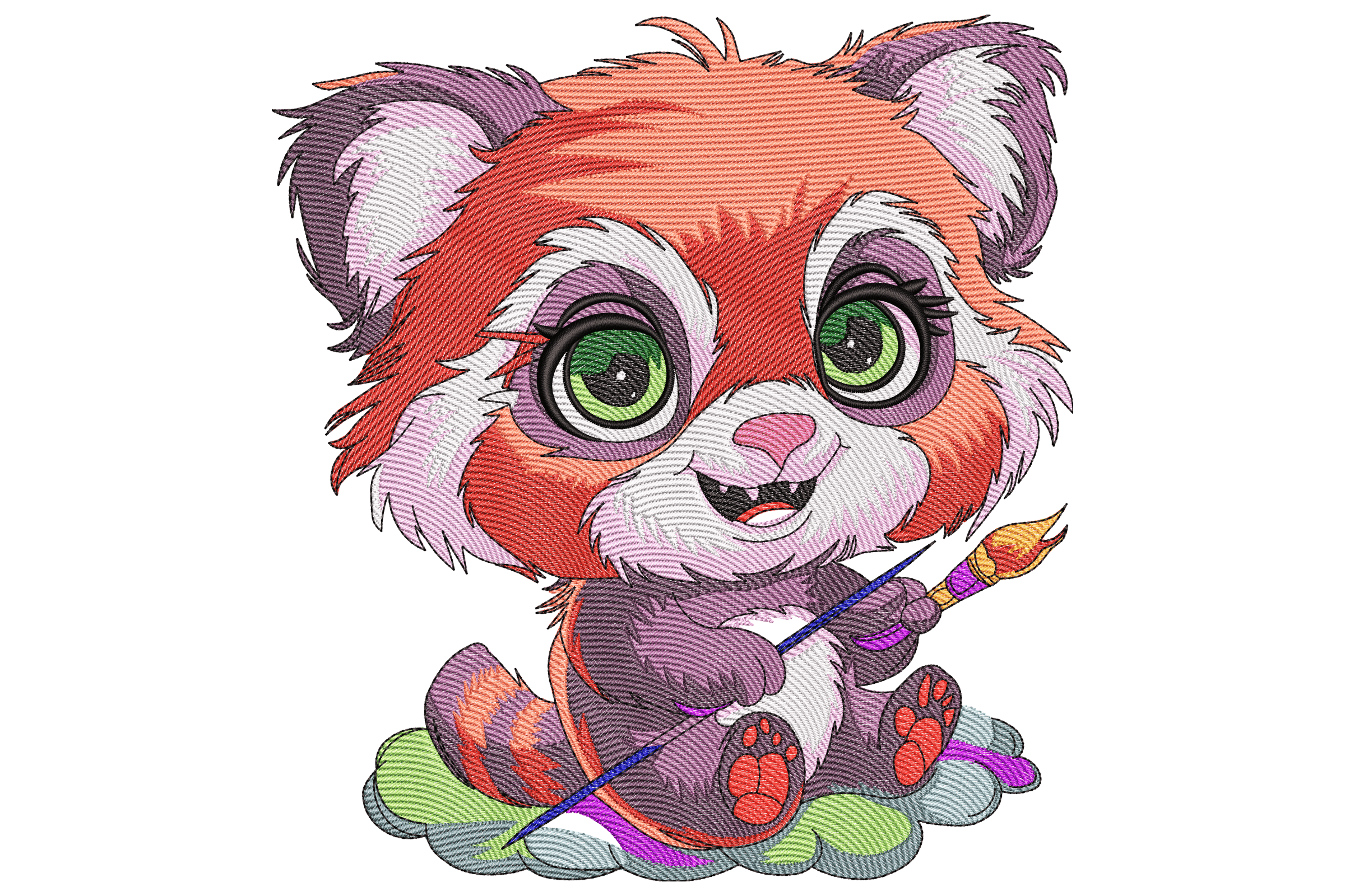 Cute Artist Red Panda – Machine Embroidery Design | Embroidize