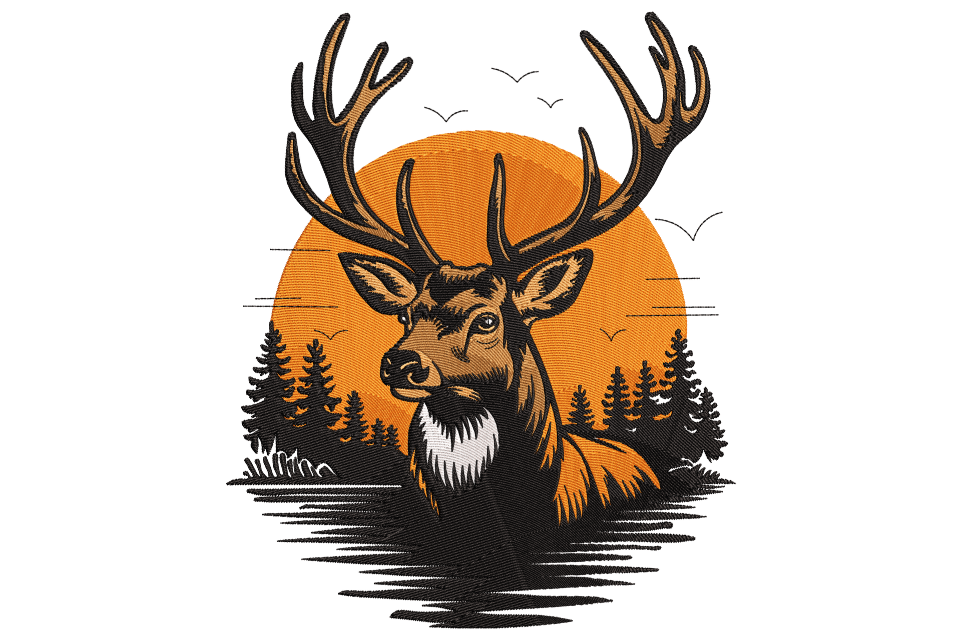 Stag Sunset Scene – Machine Embroidery Design | Embroidize