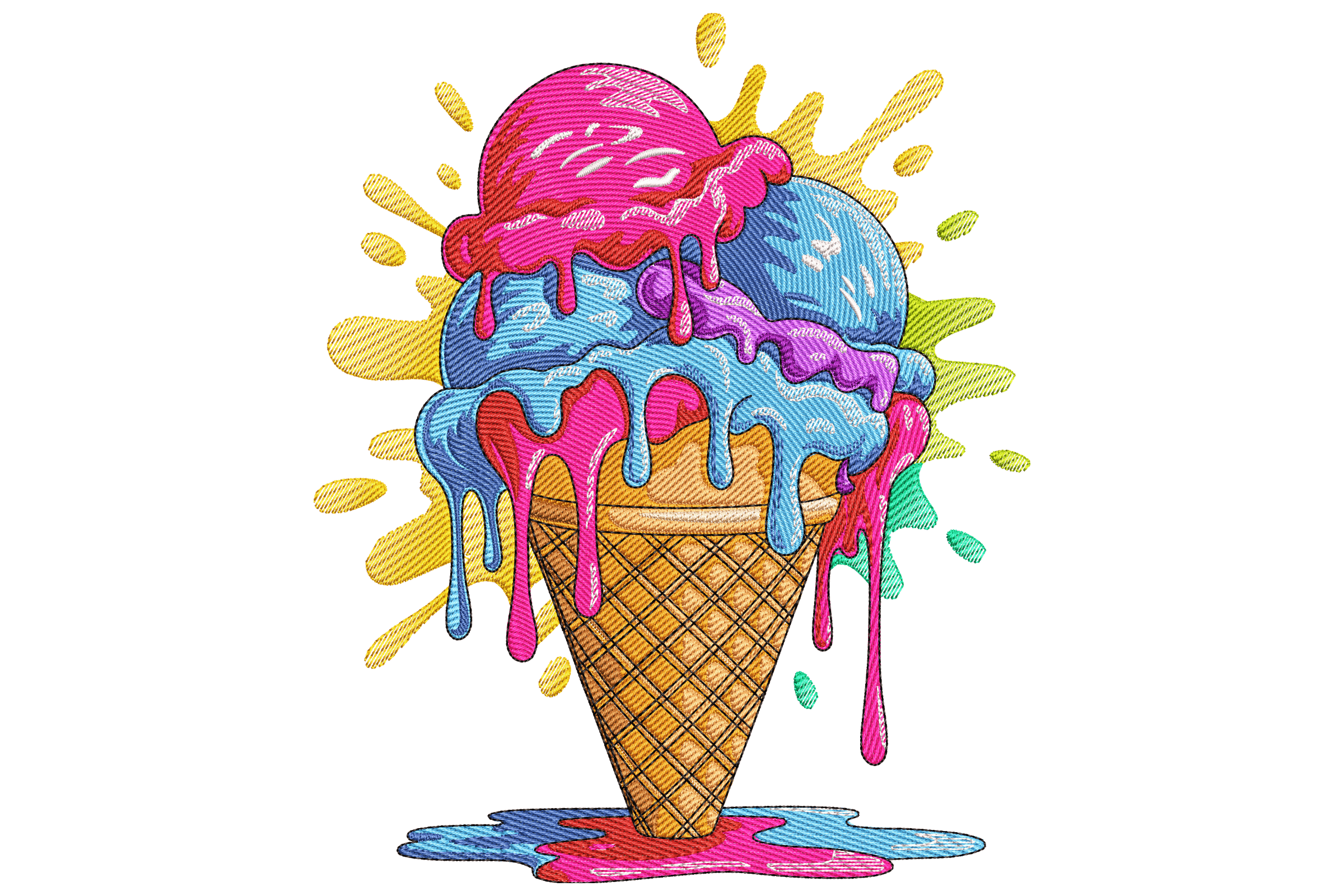 Neon Drip Ice Cream – Machine Embroidery Design | Embroidize