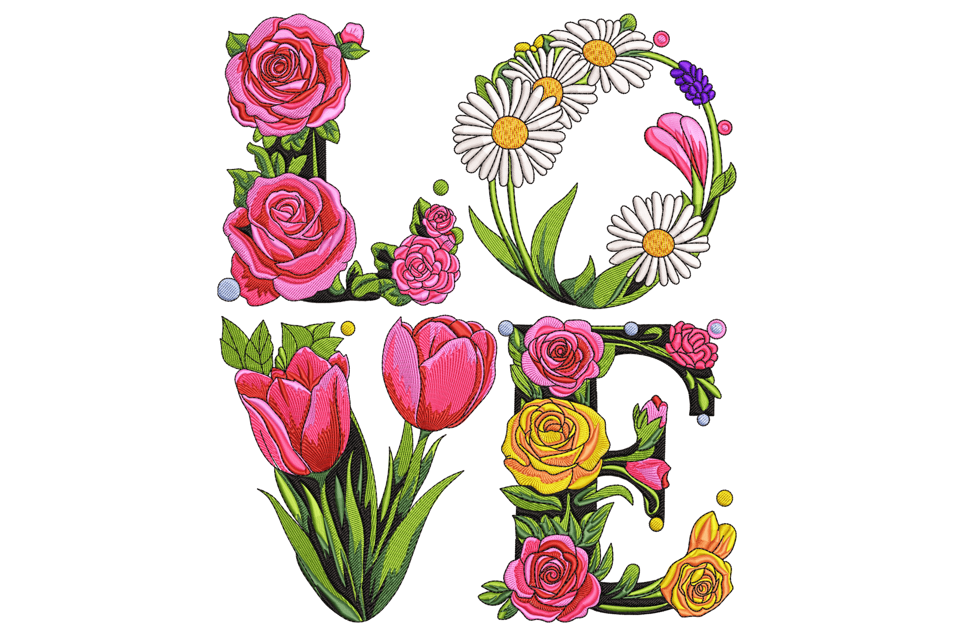 Floral LOVE Letters – Romantic Bouquet Embroidery Design | Embroidize