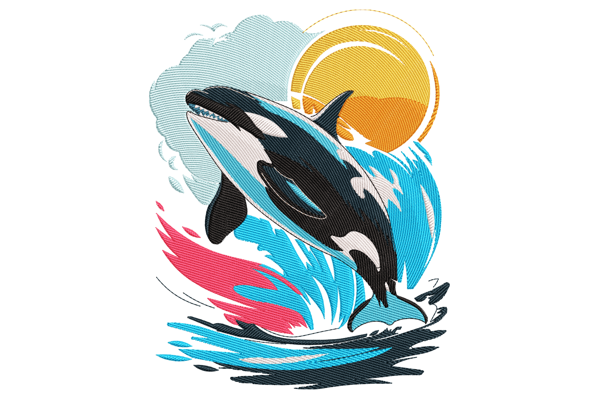 Orca Splash Ocean Sunset – Machine Embroidery Design | Embroidize