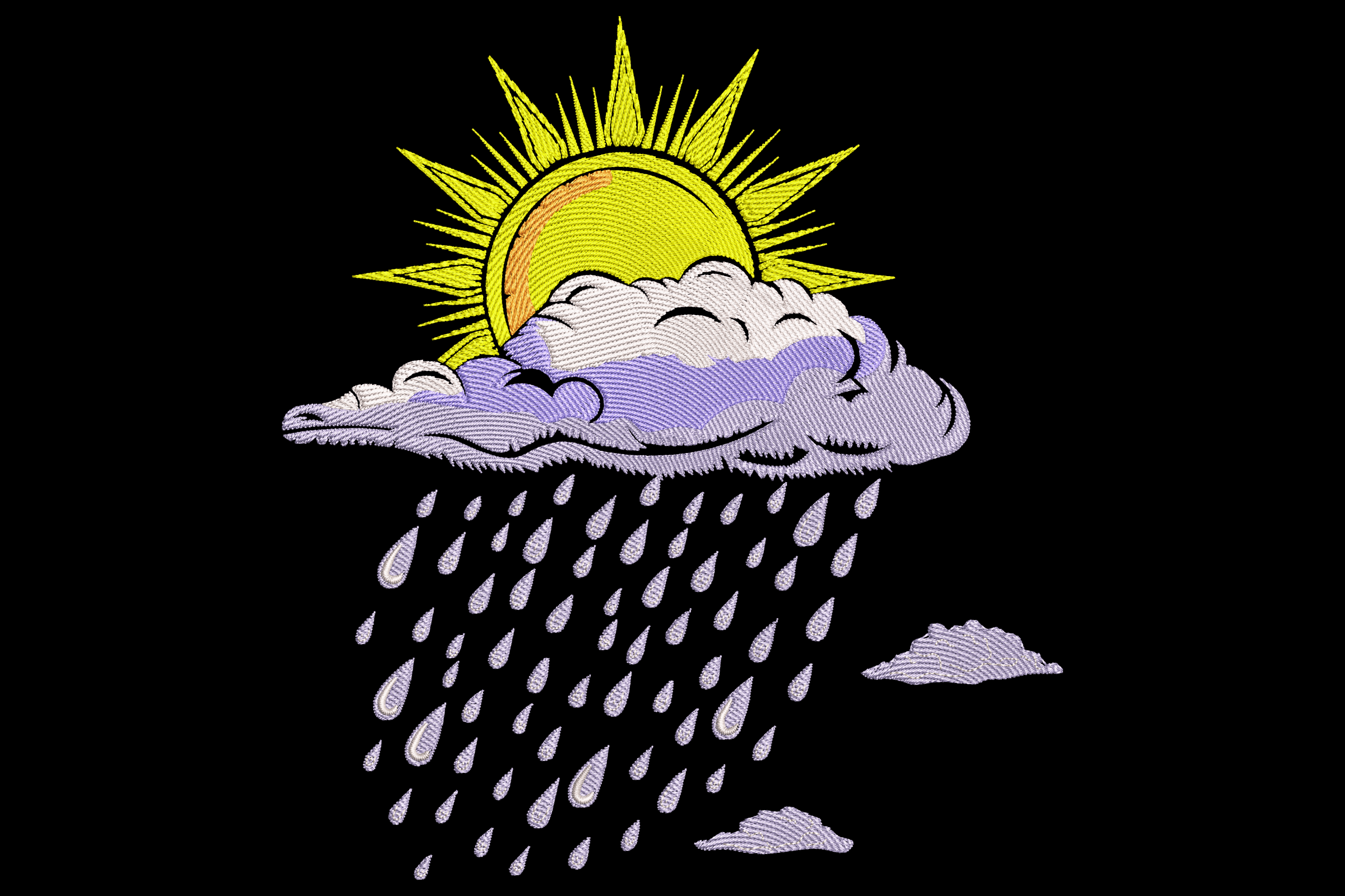 Sun Behind Rain Cloud – Weather Machine Embroidery Design | Embroidize