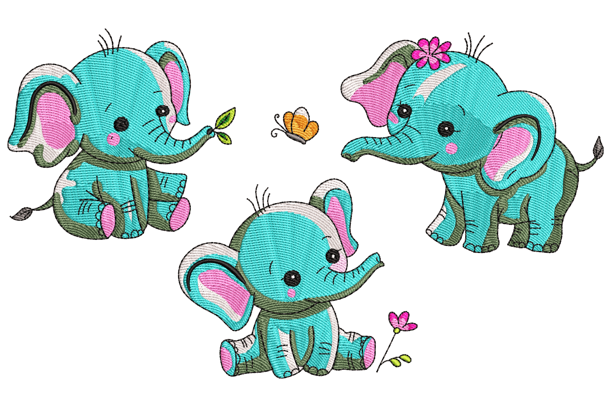 Cute Baby Elephants Trio – Machine Embroidery Design | Embroidize