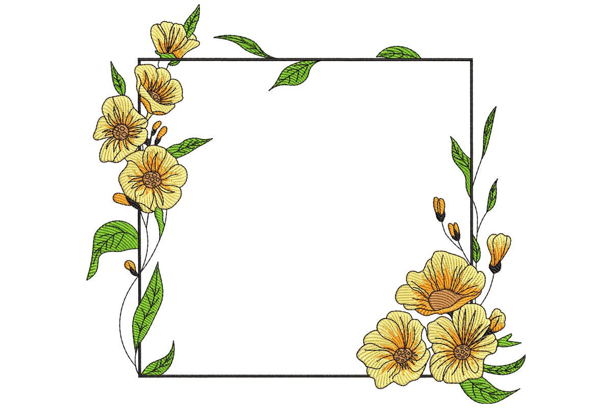 Yellow Floral Square Frame – Machine Embroidery Design | Embroidize