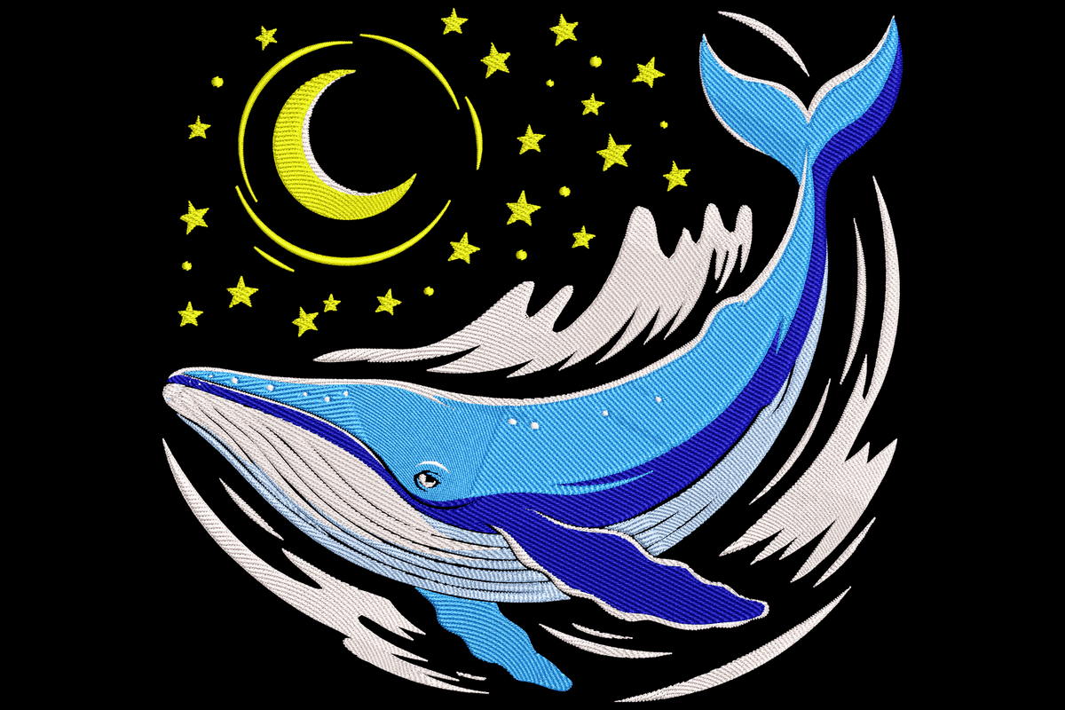 Moonlit Whale – Machine Embroidery Design | Embroidize