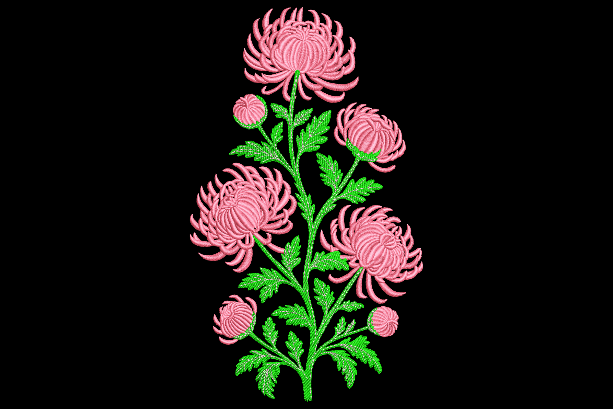 Pink Spider Mum Stem – Machine Embroidery Floral Design | Embroidize