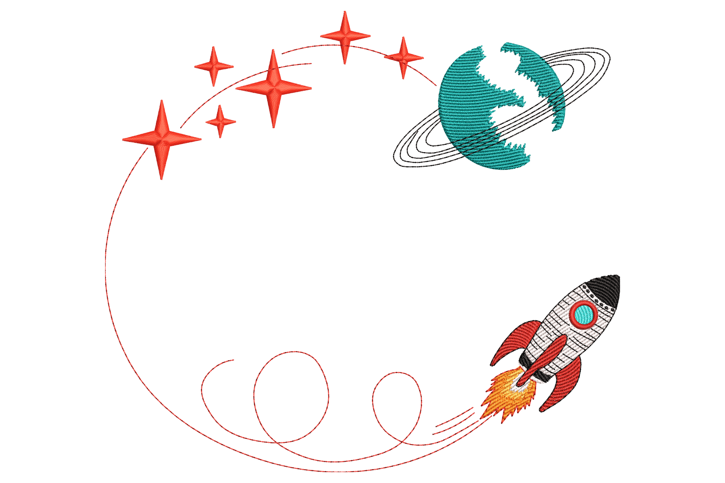 Space Rocket Orbit Frame – Machine Embroidery Design | Embroidize